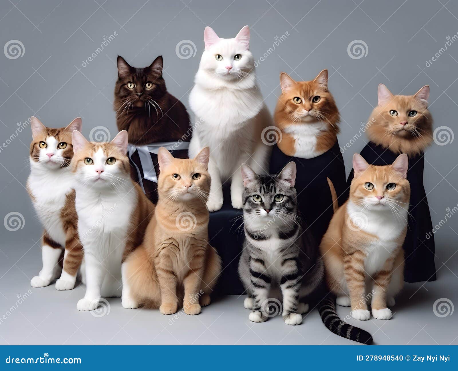 Different Types and Sizes of Cats Group. AI Generated Stock ...