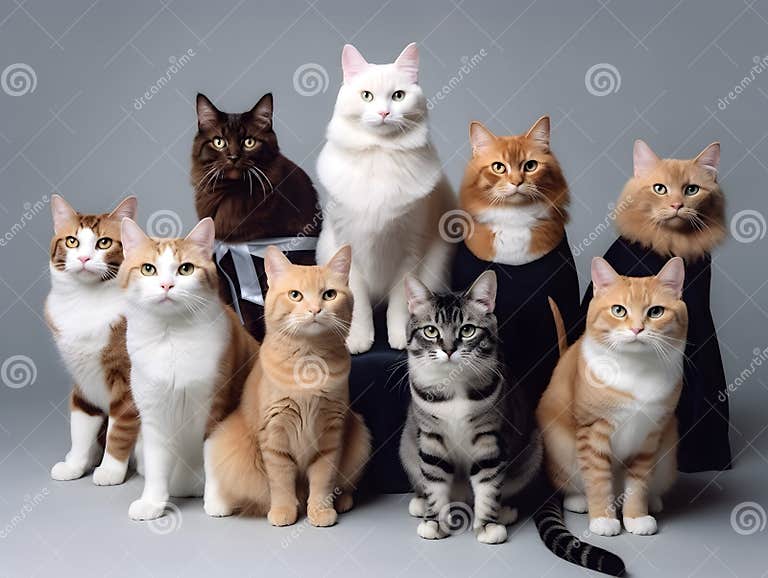 Different Types and Sizes of Cats Group. AI Generated Stock ...