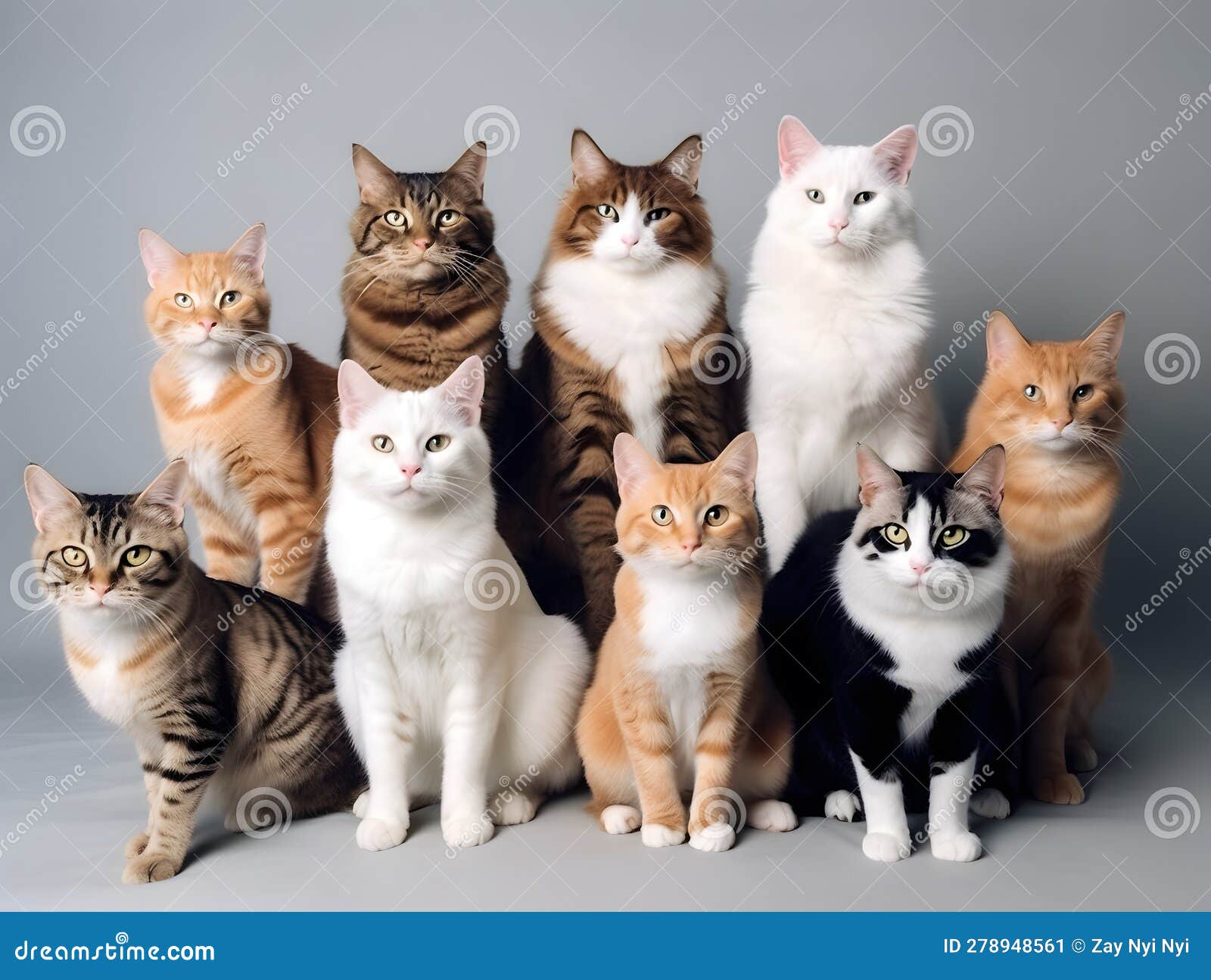 Different Types and Sizes of Cats Group. AI Generated Stock ...