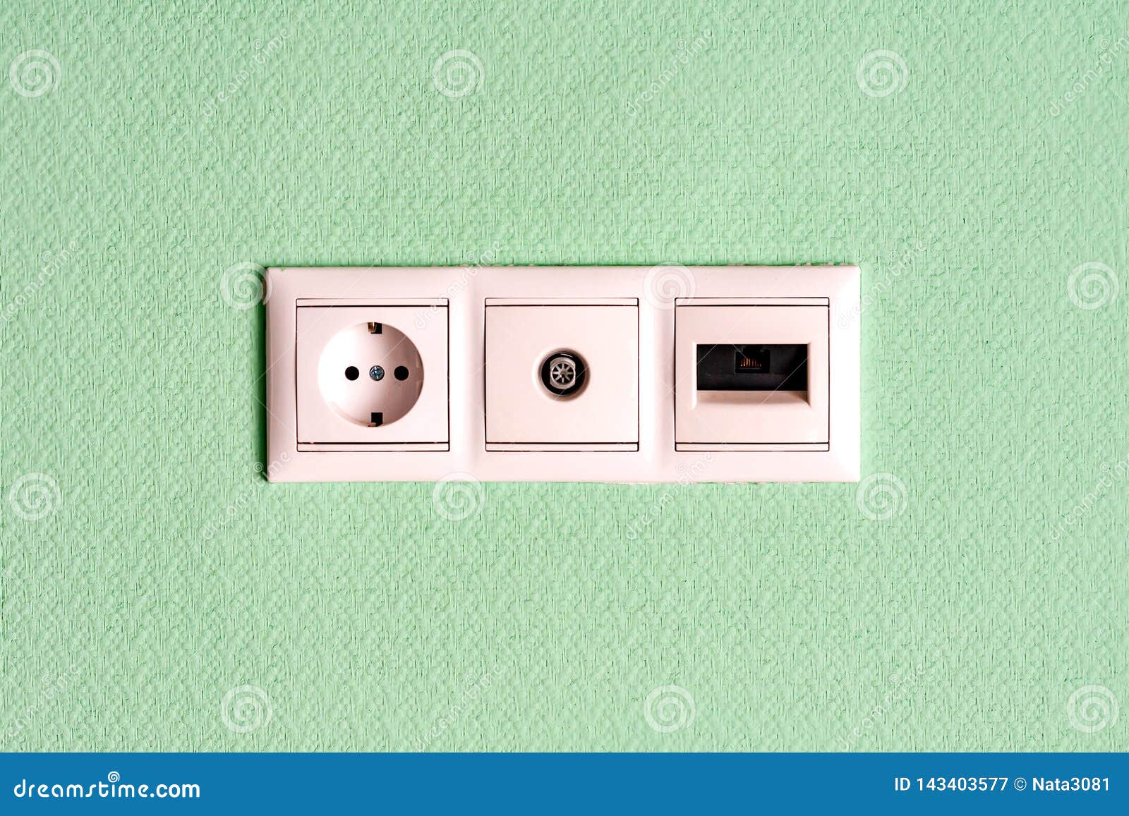 Different Types of Sockets on the Green Wall. Stock Image - Image of ...