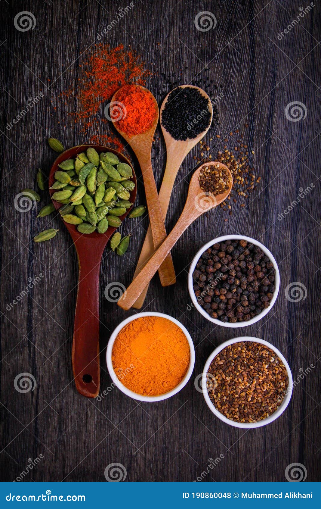Different Types of Spices in Small Dishes with Different Colors ...
