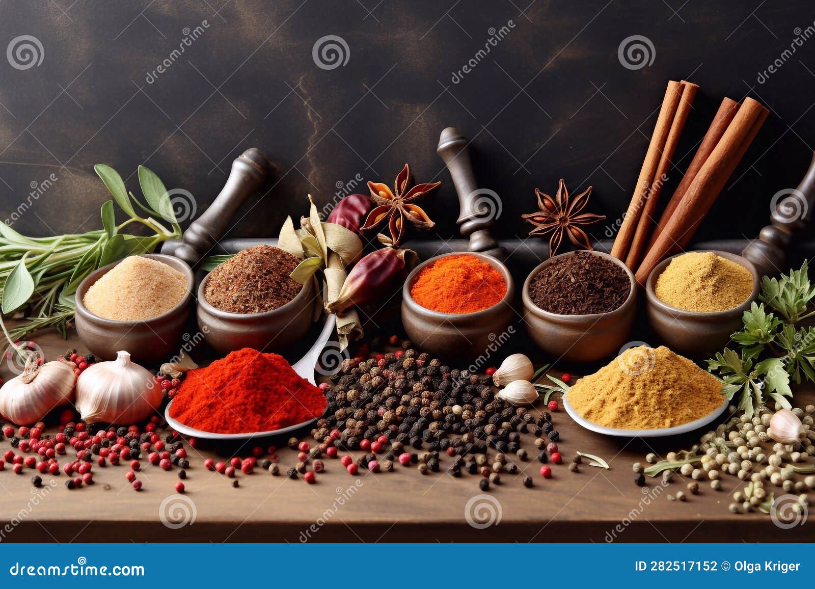 Different Types of Spices on the Table Stock Illustration ...