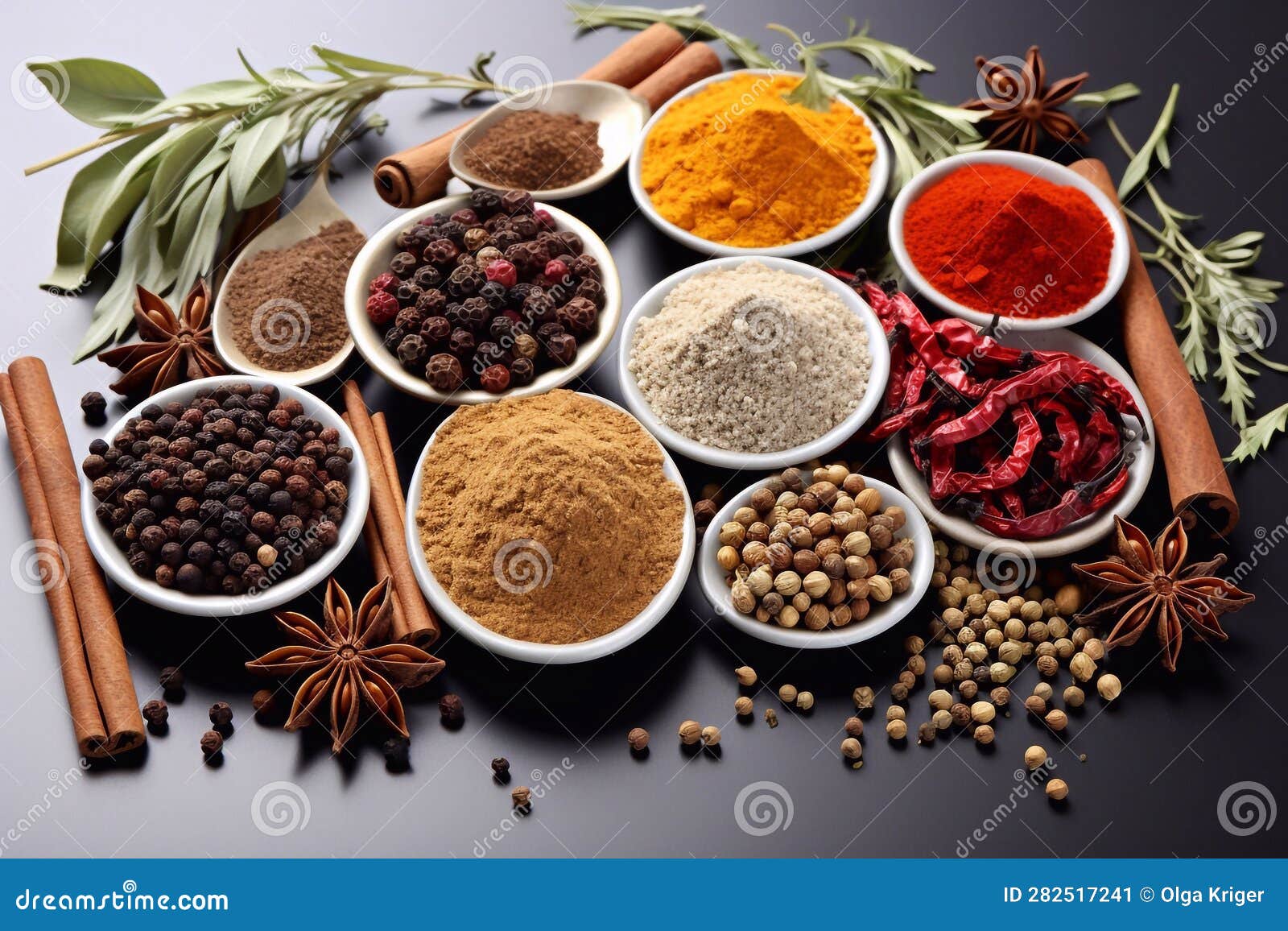 Different Types of Spices on the Table Stock Illustration ...