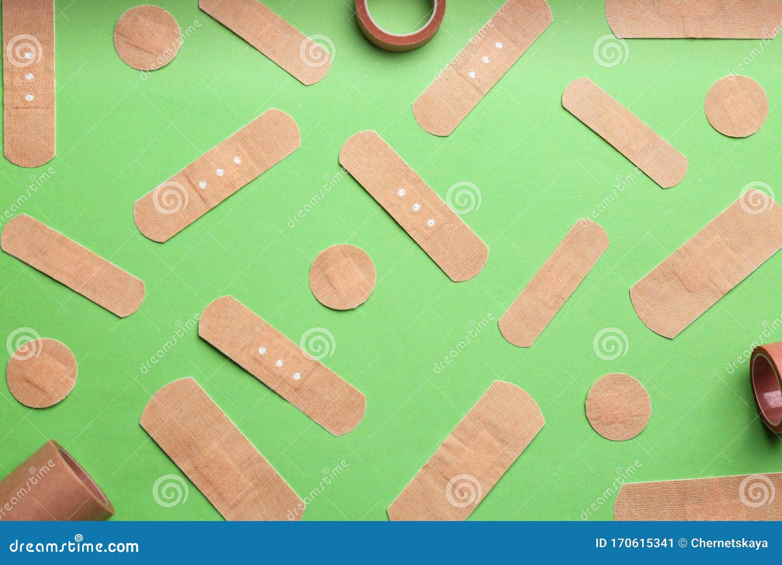 Different Types of Sticking Plasters on Background, Flat Lay Stock ...