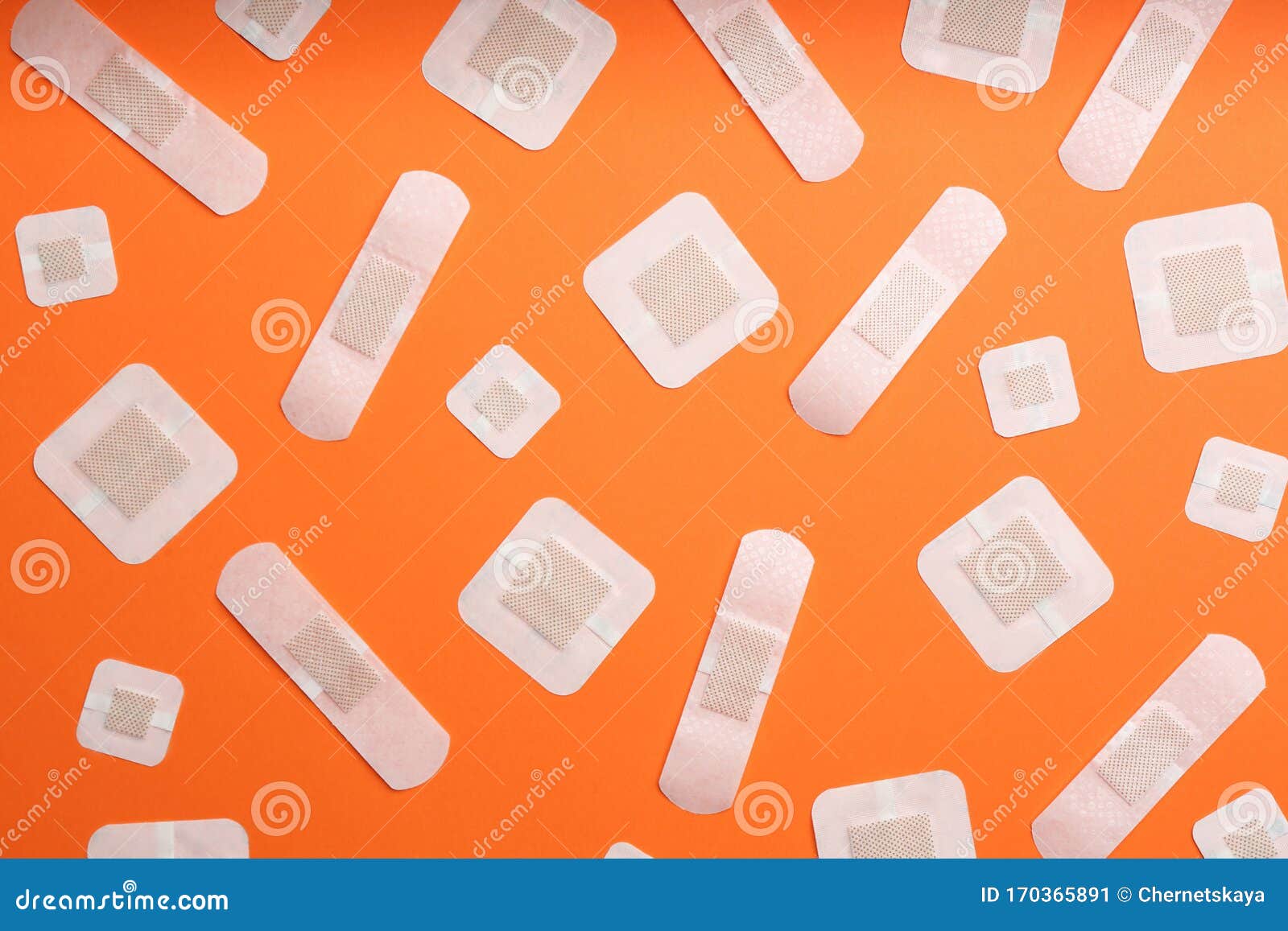 Different Types of Sticking Plasters on Background, Flat Lay Stock ...