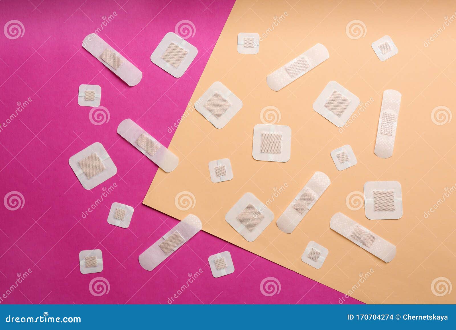 Different Types of Sticking Plasters on Background, Flat Lay Stock ...