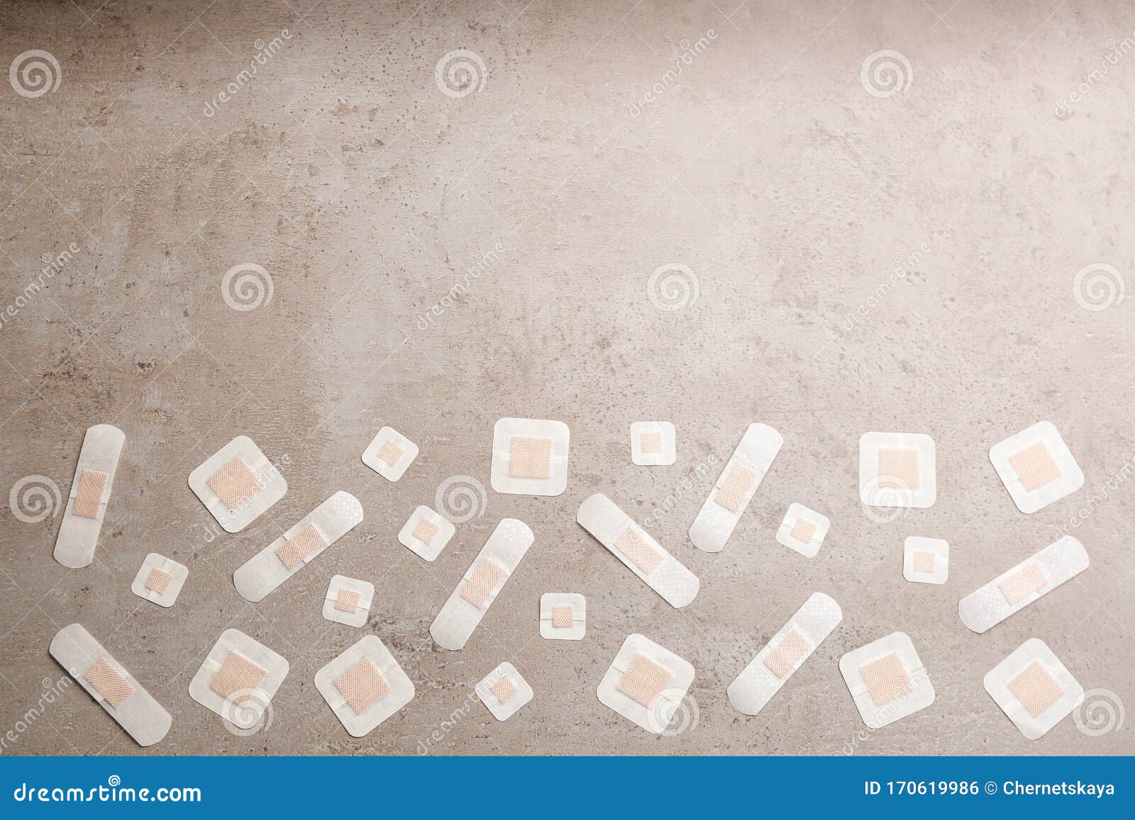 Different Types of Sticking Plasters on Stone Background, Flat Lay ...