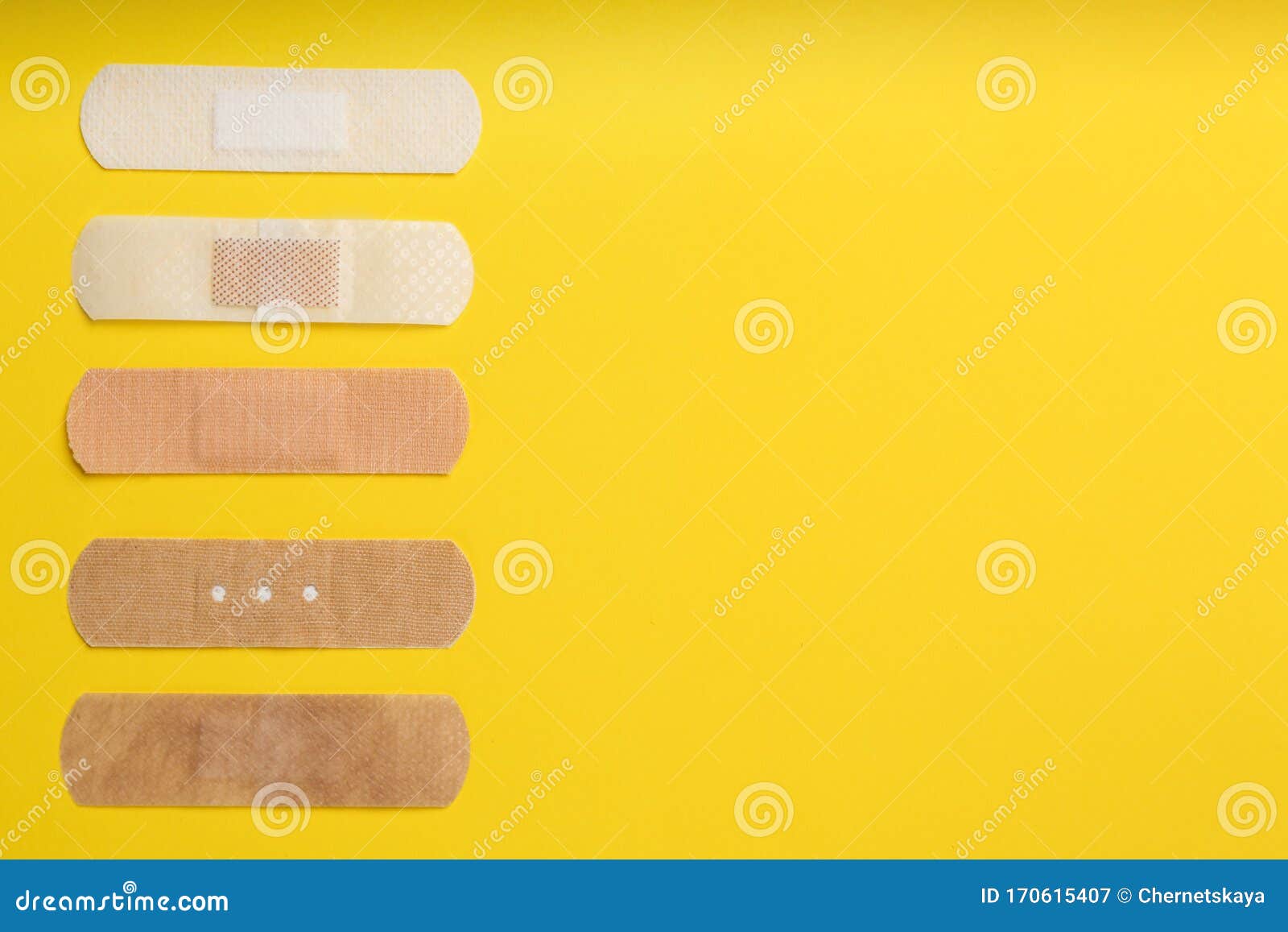 Different Types of Sticking Plasters on Yellow Background. Space for ...