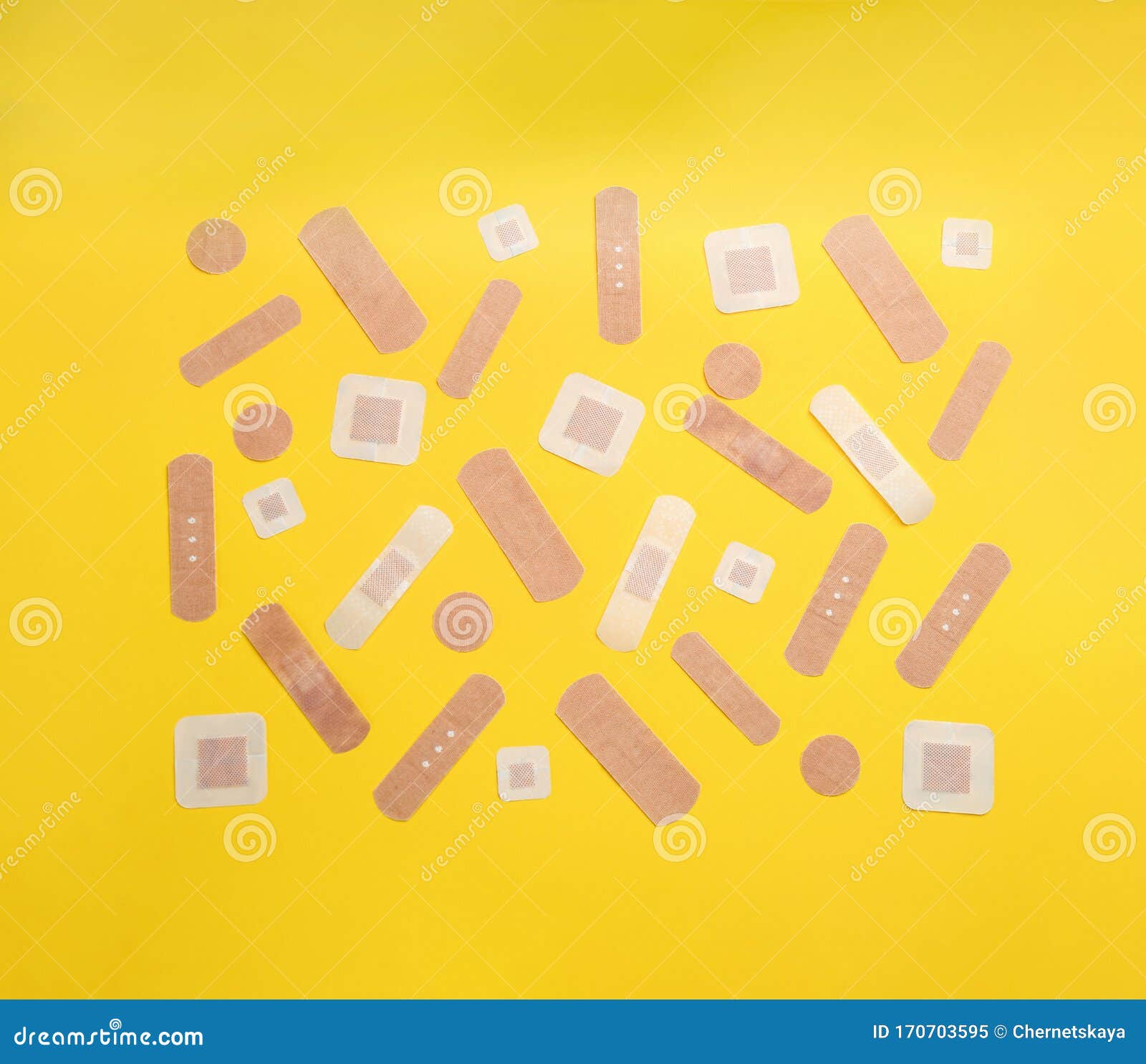 Different Types of Sticking Plasters on Yellow, Flat Lay Stock Image ...