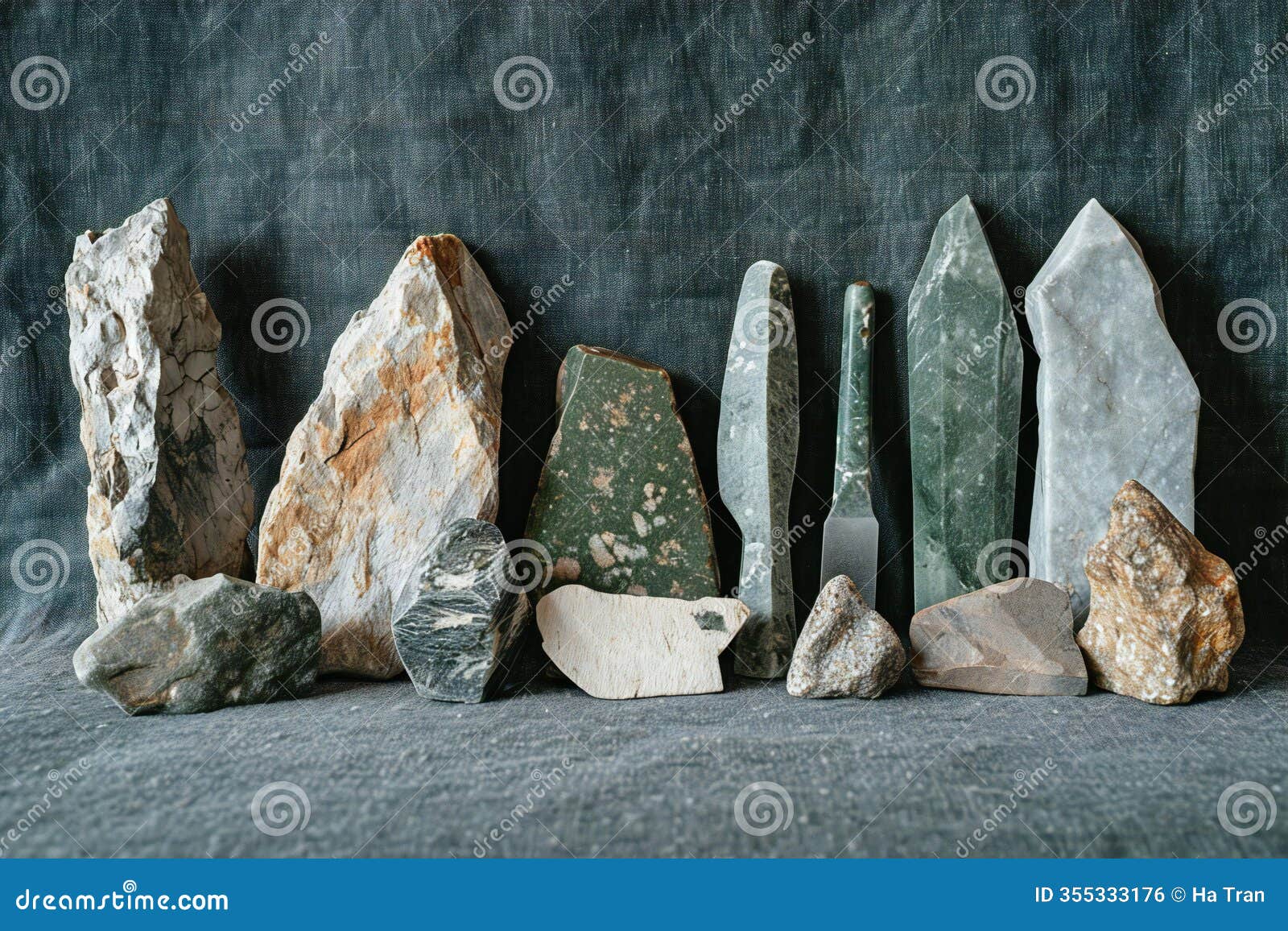 Different Types of Stones on a Gray Background, Natural Stone ...