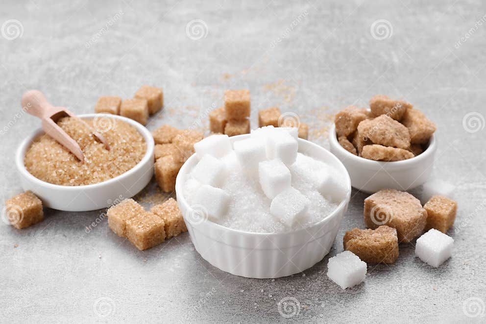 Different Types of Sugar on Grey Table Stock Image - Image of allergy ...