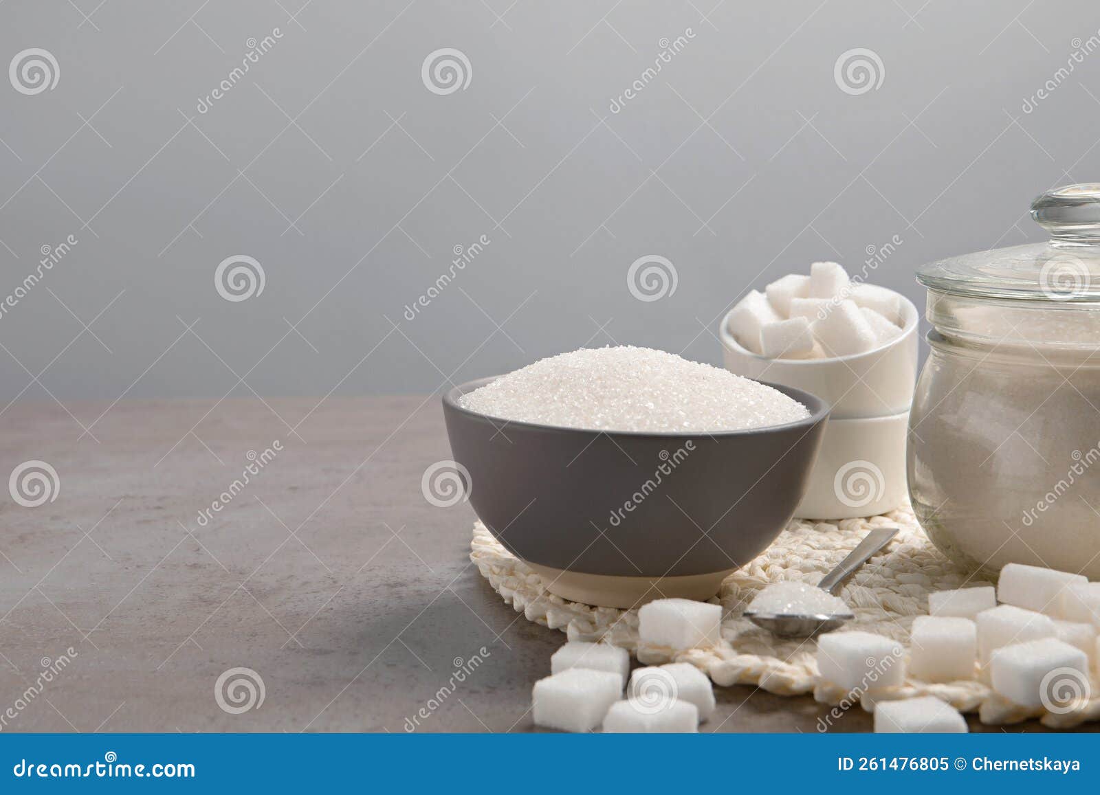 Different Types of Sugar on Grey Table, Space for Text Stock Image ...