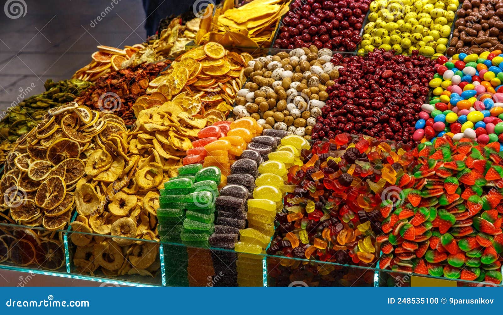 Different Types of Sweets on Market Counter Stock Photo - Image of ...