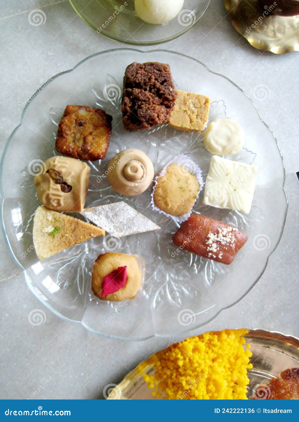 Different Types of Sweets on Plate Stock Photo - Image of india, silver ...