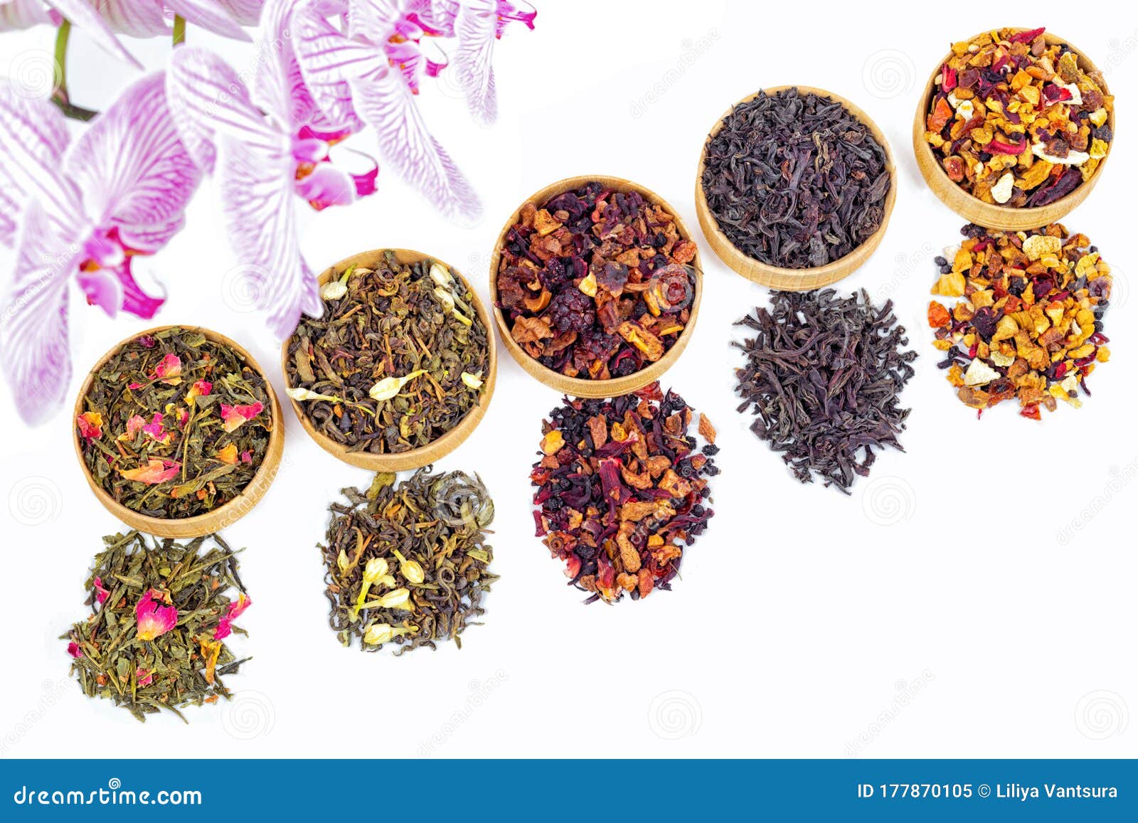 Different Types of Tea on a White Background. a Kind of Delicious Tea ...