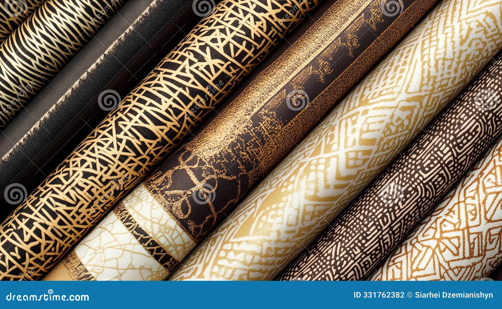 Different Types of Textured Fabric Rolled Up in Rich Gold and Black ...