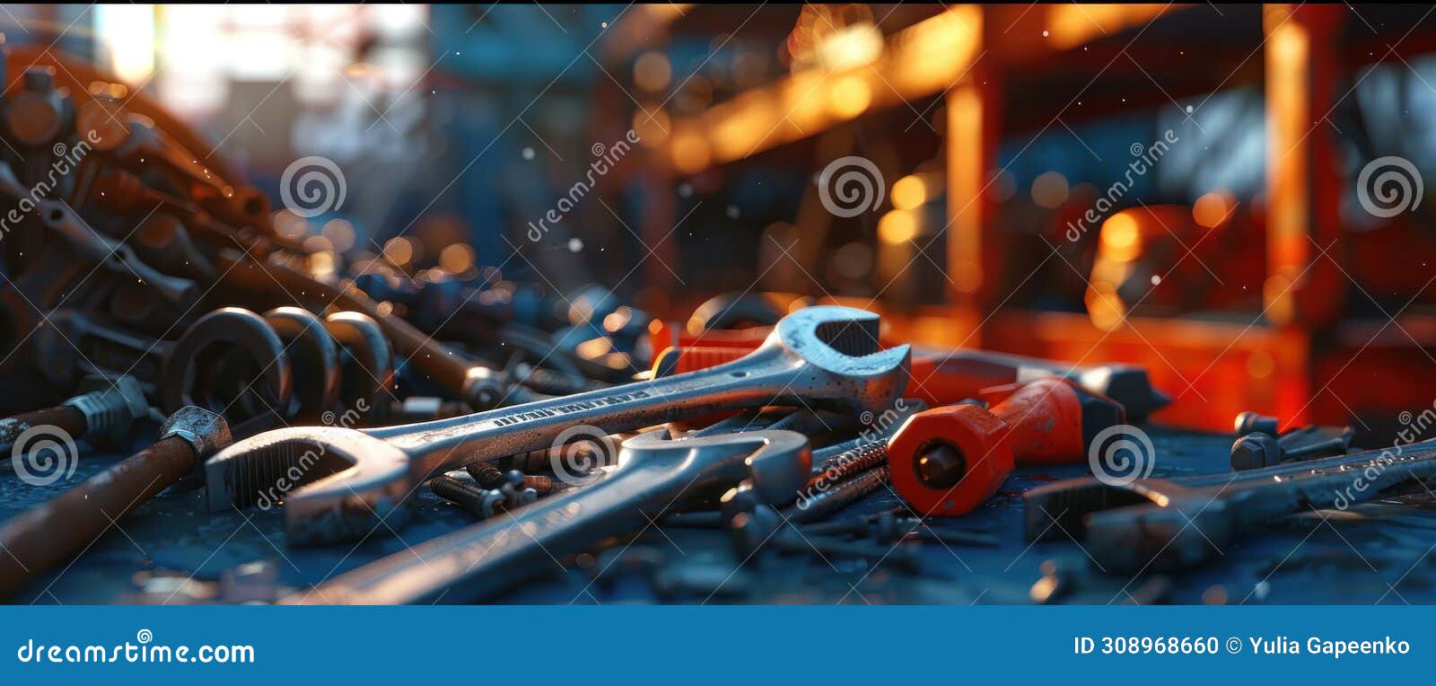 Different Types of Tools, a House and Some Wrenches Stock Photo - Image ...