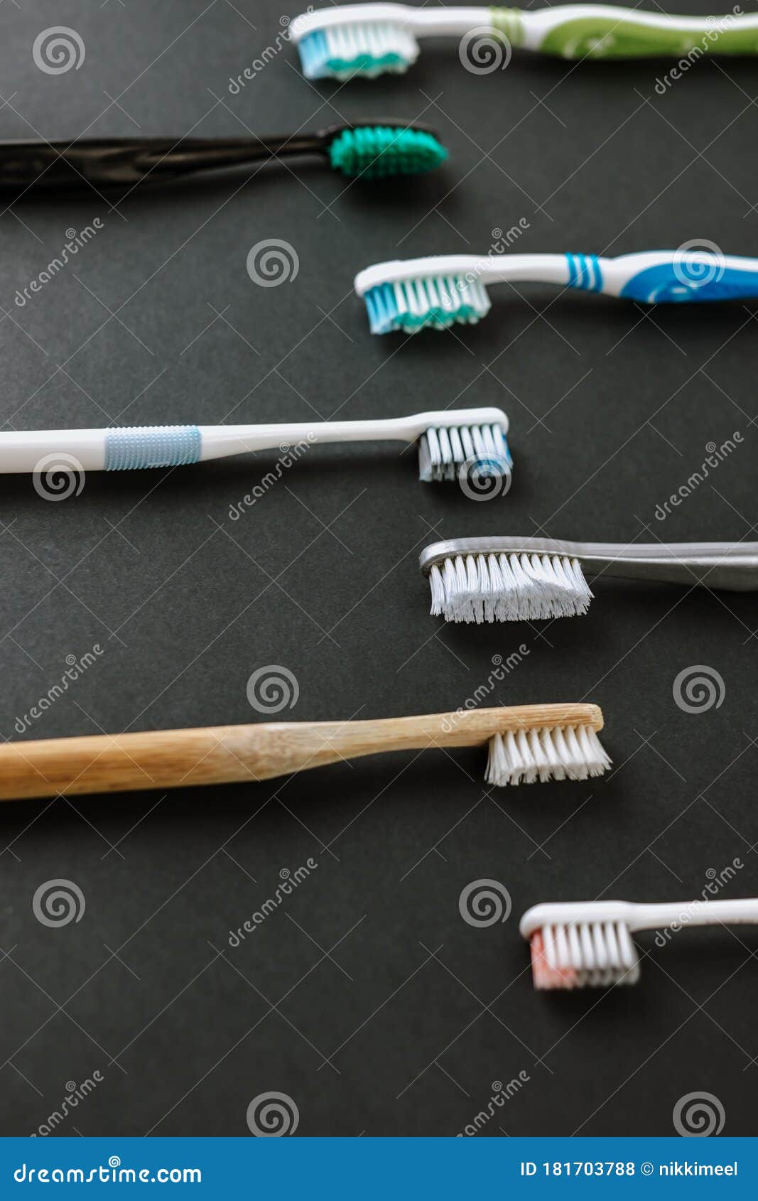 Different Types of Toothbrushes on a Black Background. Stock Photo ...