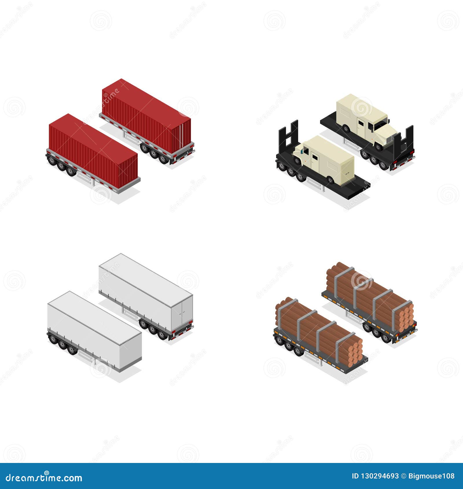 Different Types Trailers 3d Icons Set Isometric View. Vector Stock ...