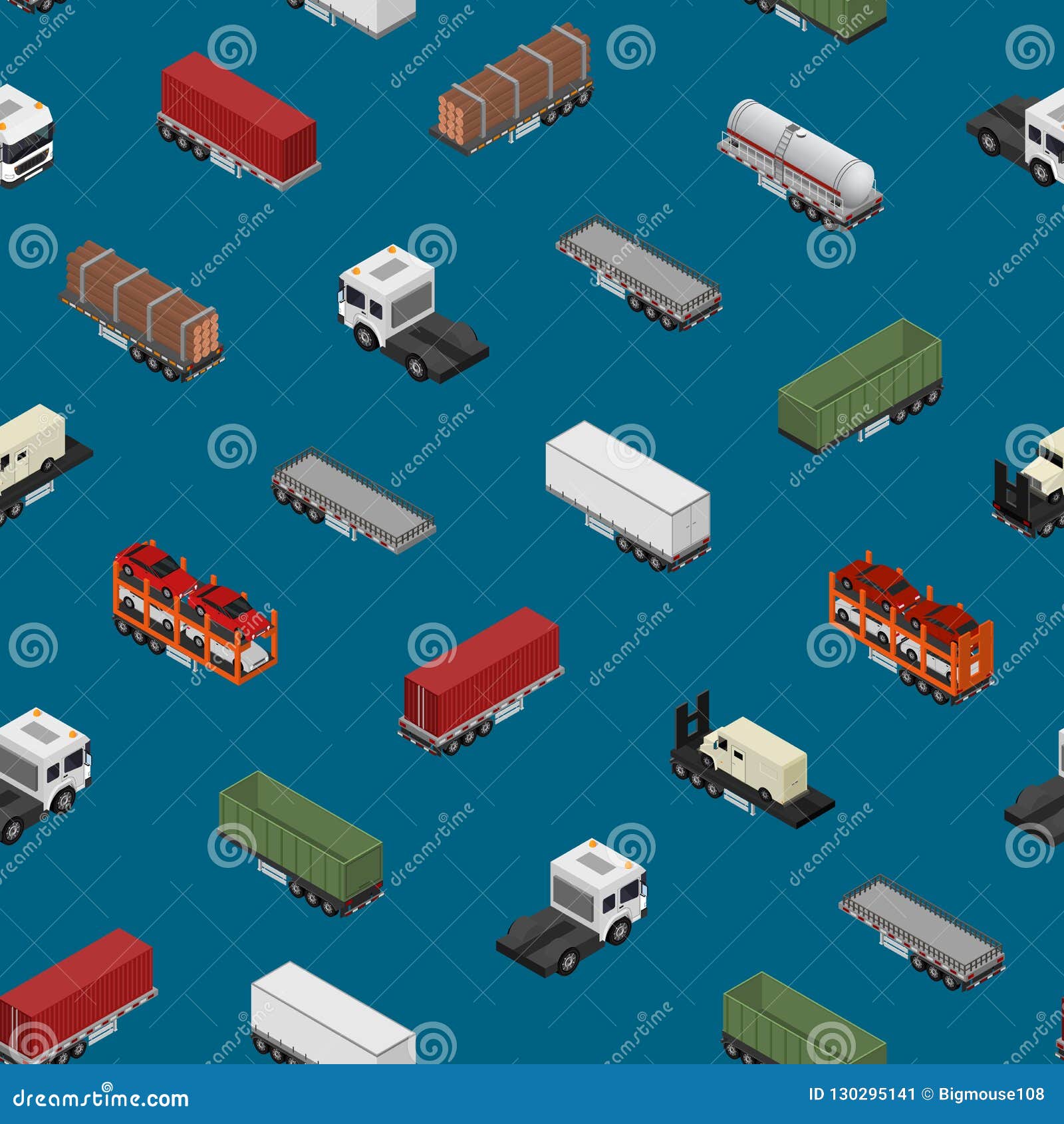 Different Types Trailers Seamless Pattern Background 3d Isometric View ...