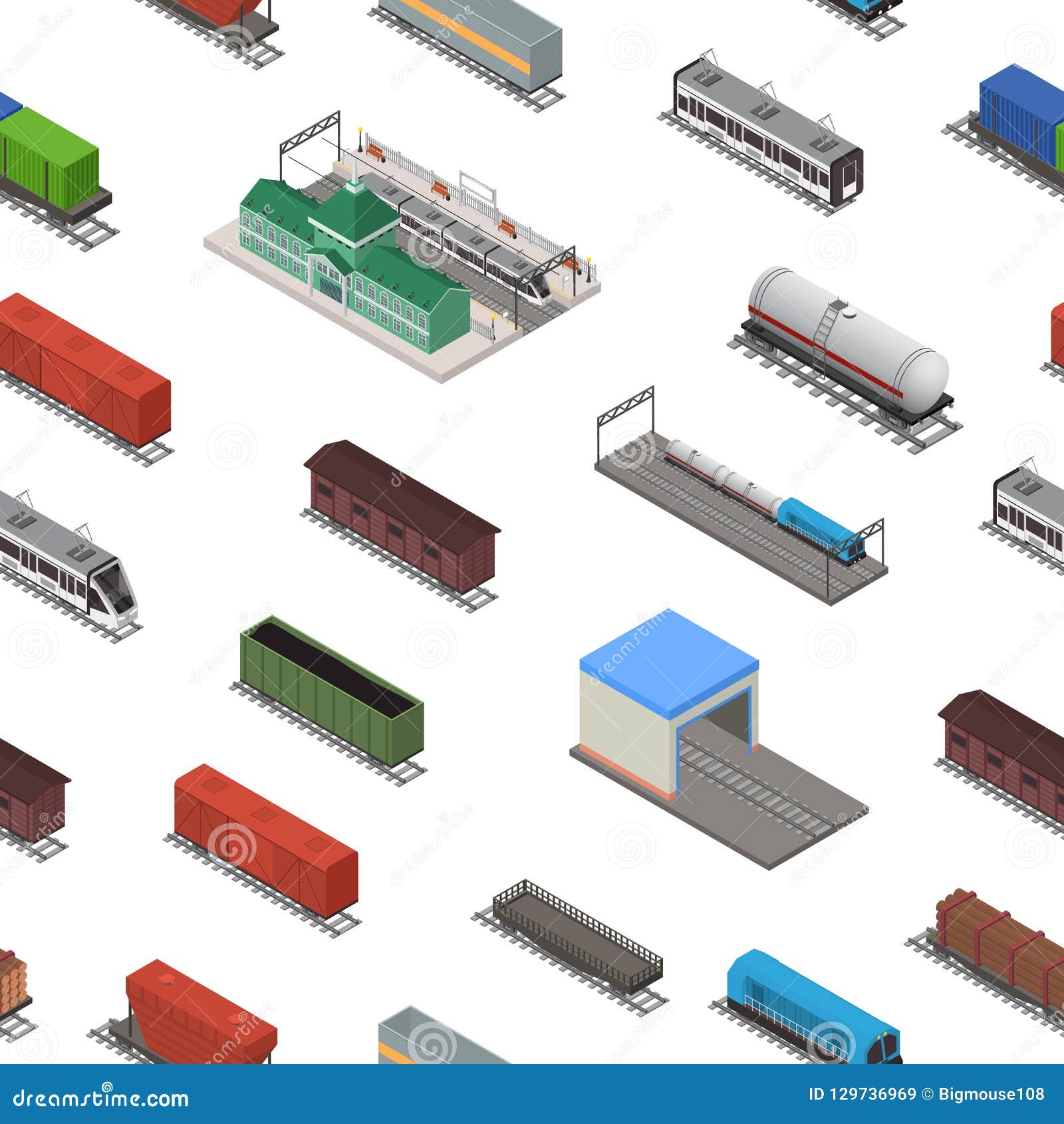 Different Types Train 3d Seamless Pattern Background Isometric View ...