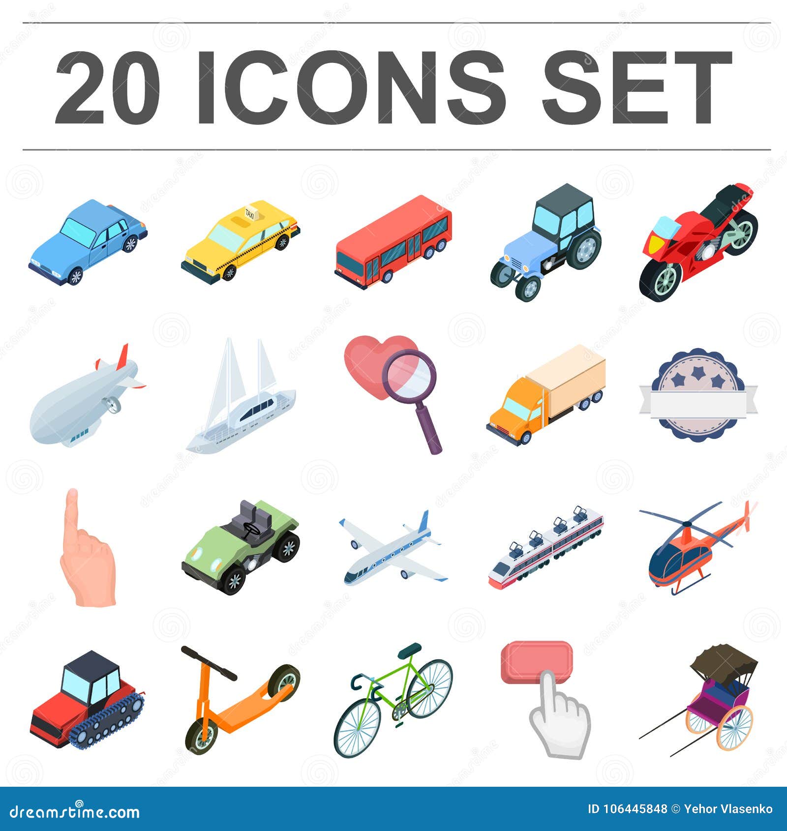 Different Types of Transport Cartoon Icons in Set Collection for Design ...