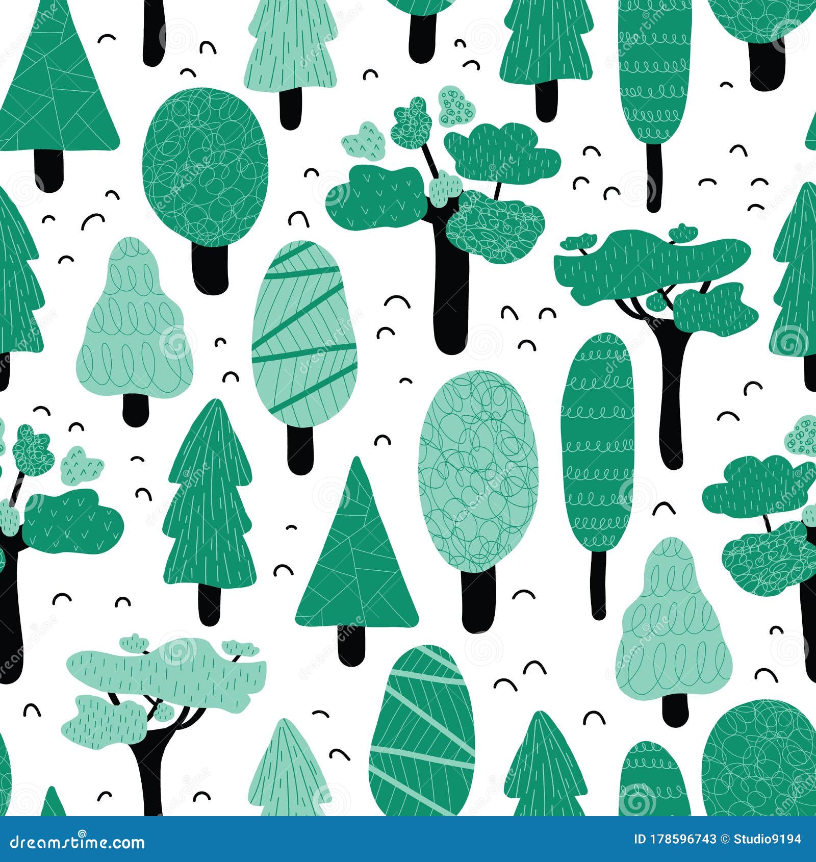 Different Types of Trees Seamless Vector Pattern. Repeating Nature ...