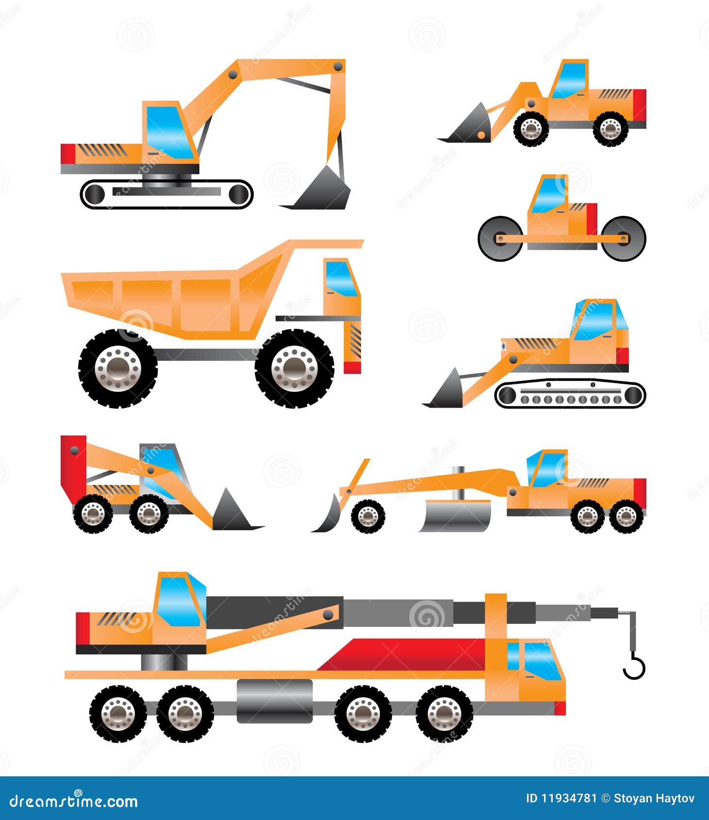 Compact Excavators. Steer Loader Side View Isolated On A White ...