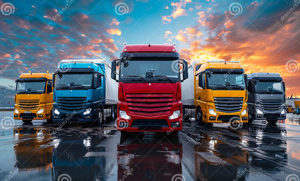 Different Types of Trucks are Parked in Row Stock Image - Image of ...
