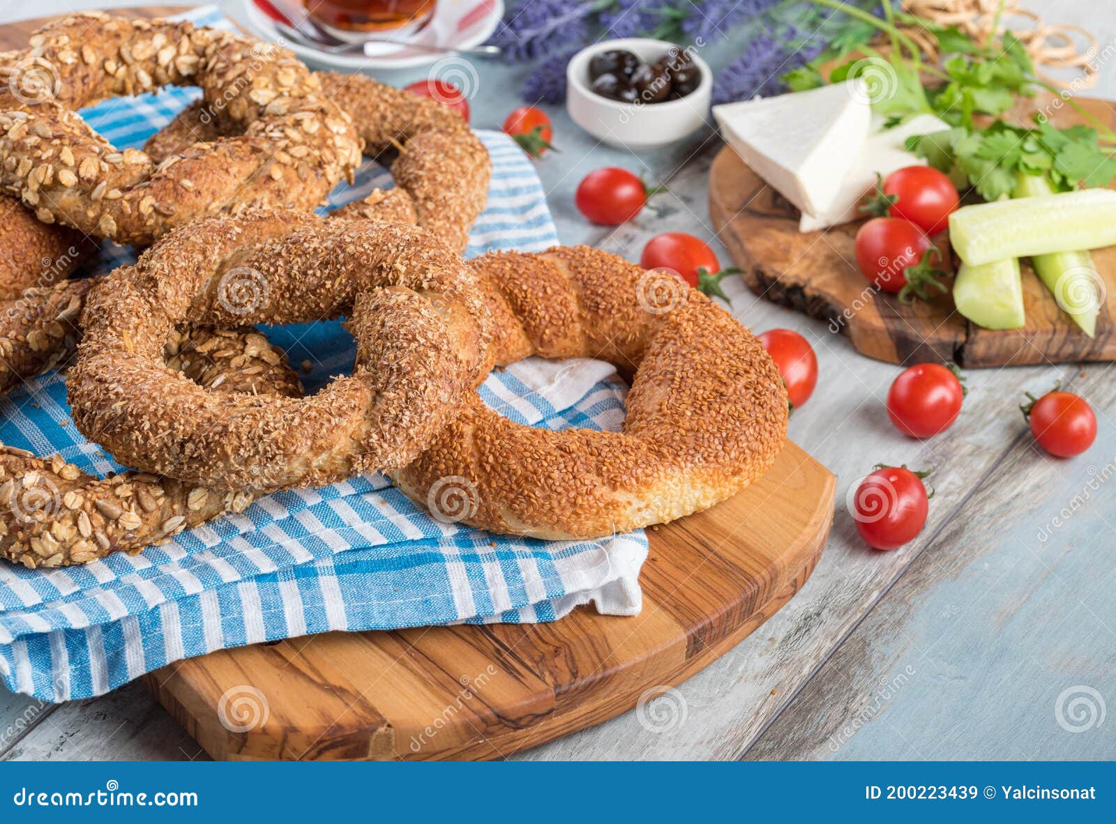 Different Types of Turkish Bagels Served with Foods for Breakfast and ...