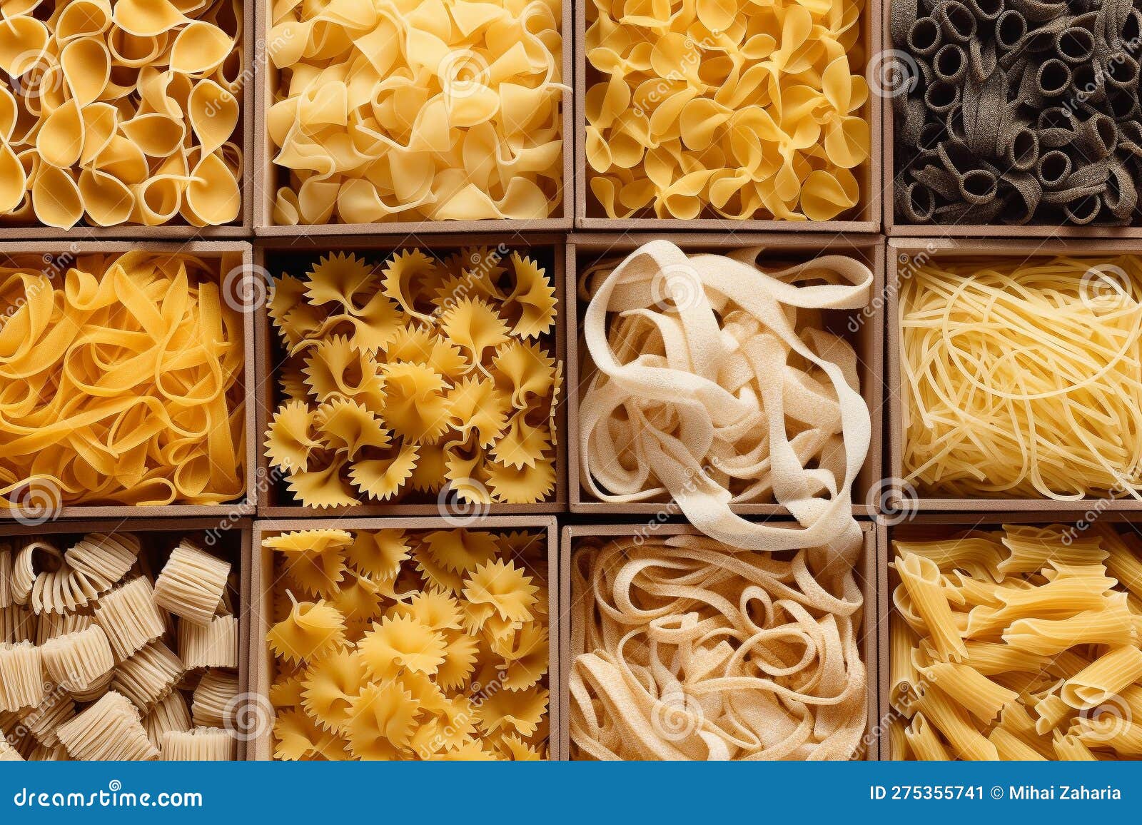 Different Types of Uncooked Pasta Arranged in Boxes. Conceptual ...