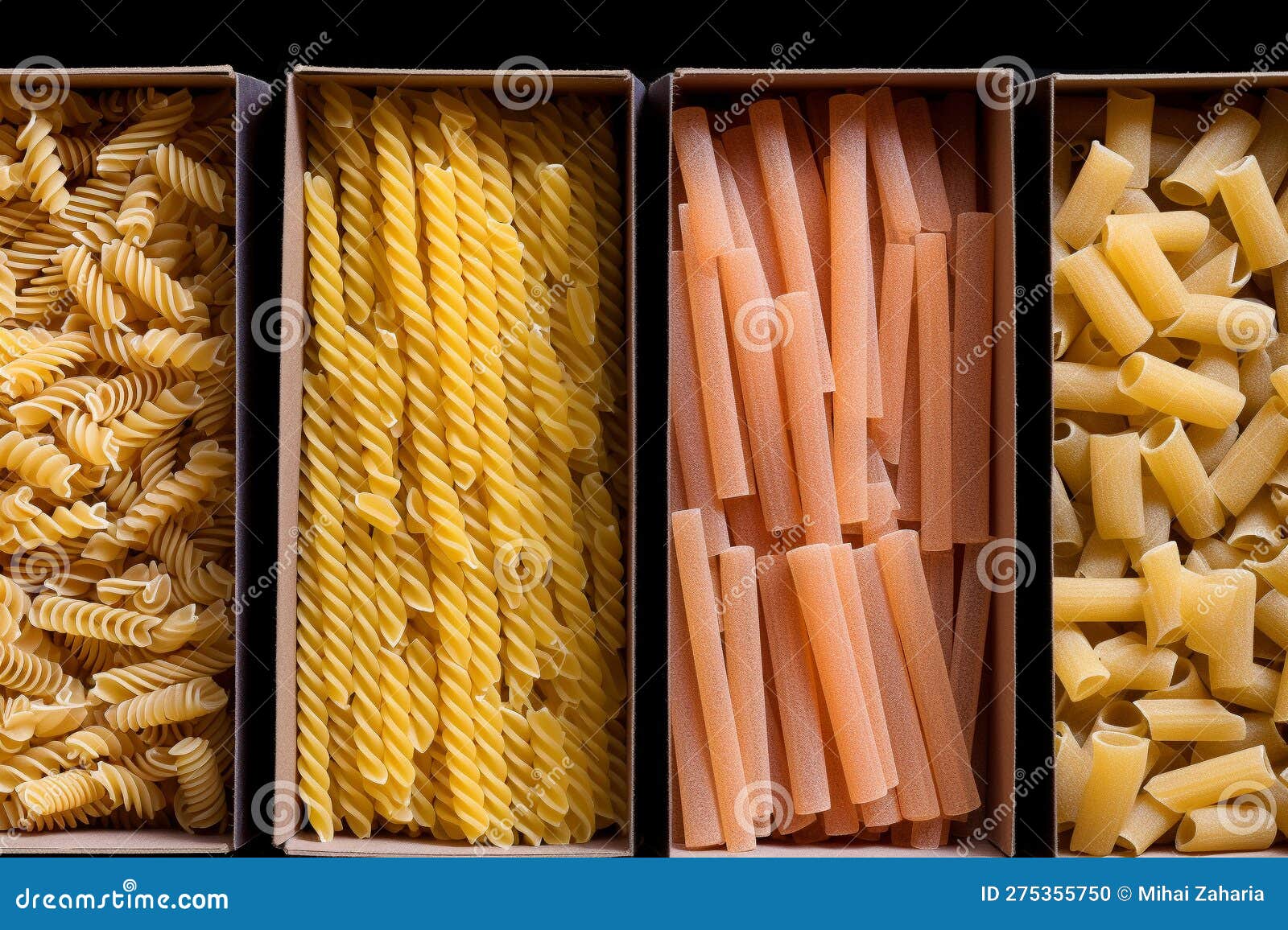 Different Types of Uncooked Pasta Arranged in Boxes. Conceptual ...