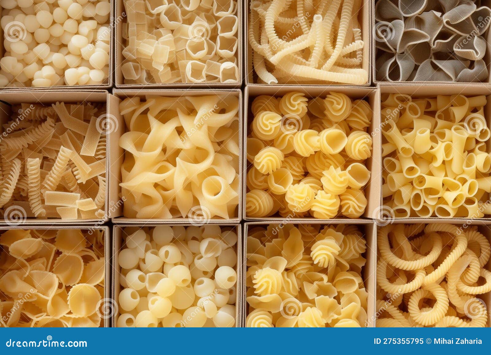 Different Types of Uncooked Pasta Arranged in Boxes. Conceptual ...