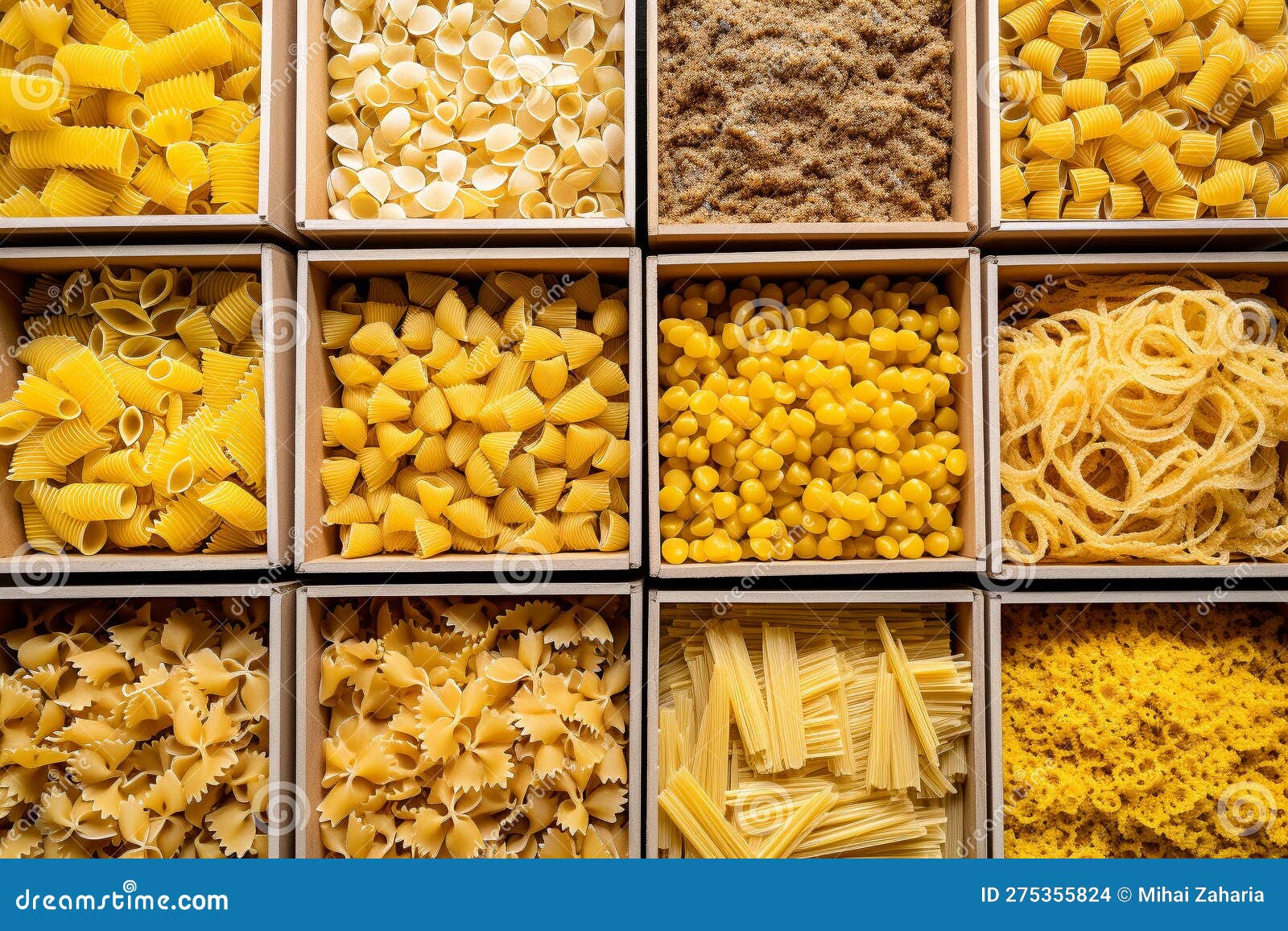 Different Types of Uncooked Pasta Arranged in Boxes. Conceptual ...