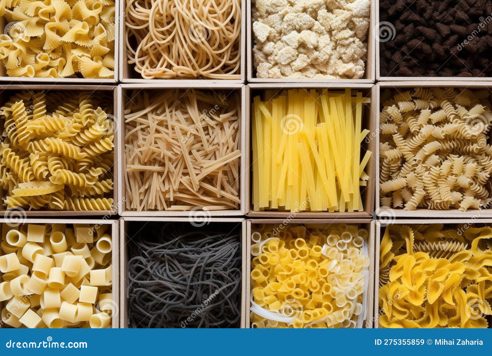 Different Types of Uncooked Pasta Arranged in Boxes. Conceptual ...