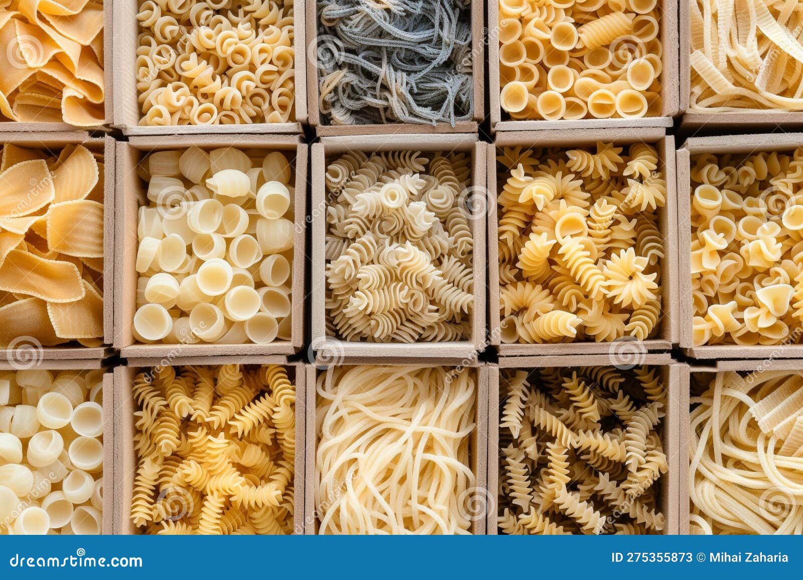Different Types of Uncooked Pasta Arranged in Boxes. Conceptual ...