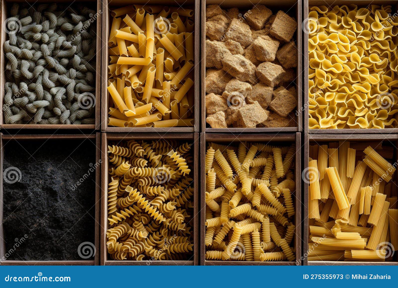 Different Types of Uncooked Pasta Arranged in Boxes. Conceptual ...