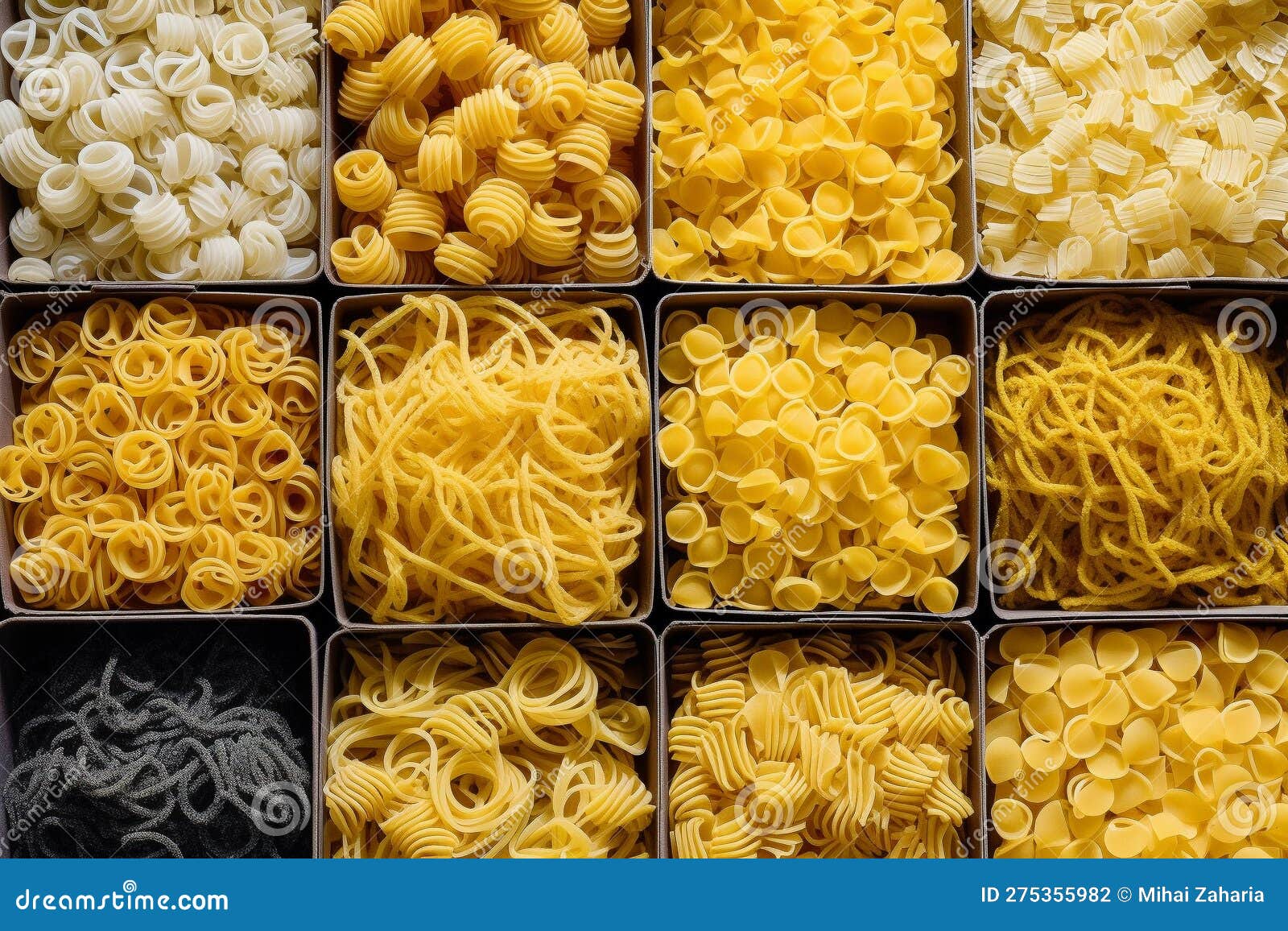 Different Types of Uncooked Pasta Arranged in Boxes. Conceptual ...