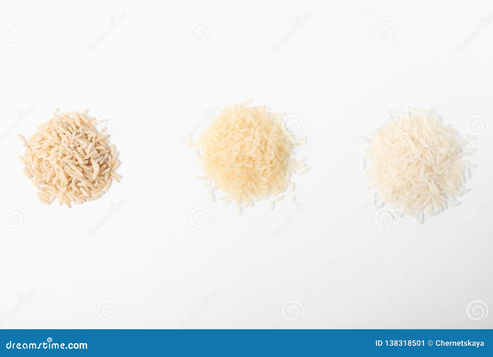Different Types of Uncooked Rice on White Background Stock Image ...