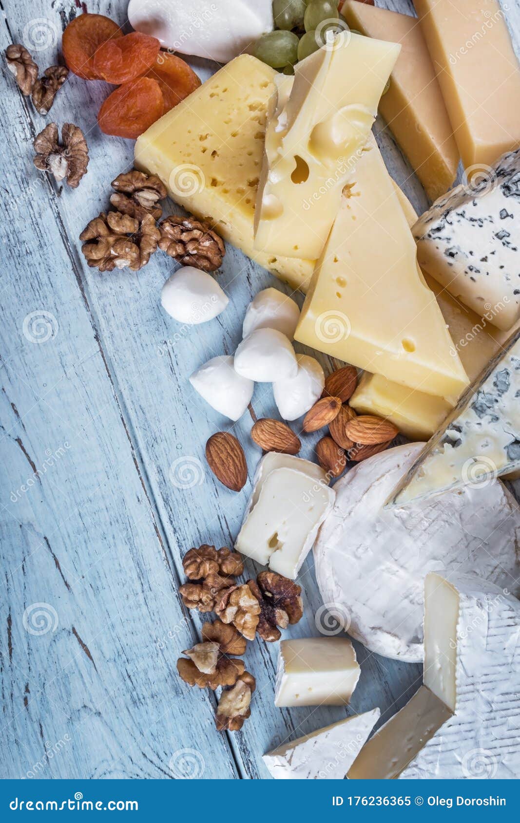 Different Types and Varieties of Cheese with Grapes, Nuts Stock Image ...