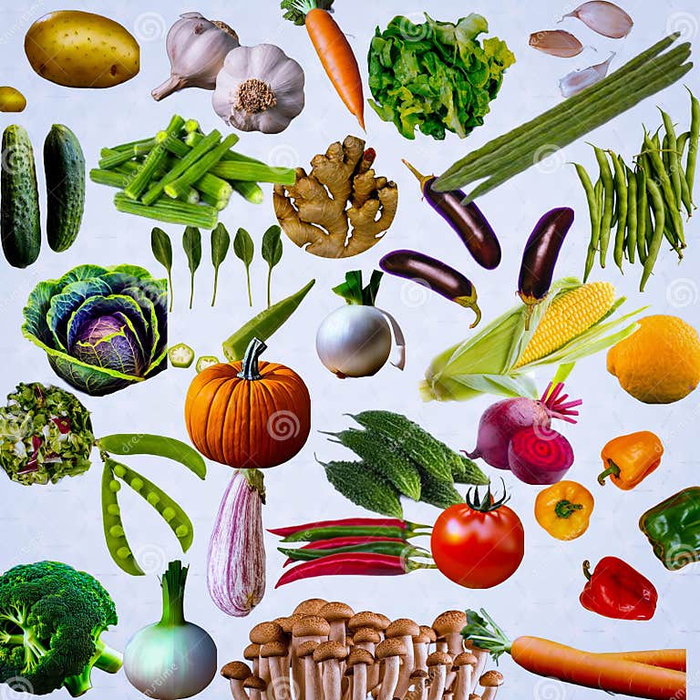 Different Types of Vegetables Random Isolated on White Stock ...