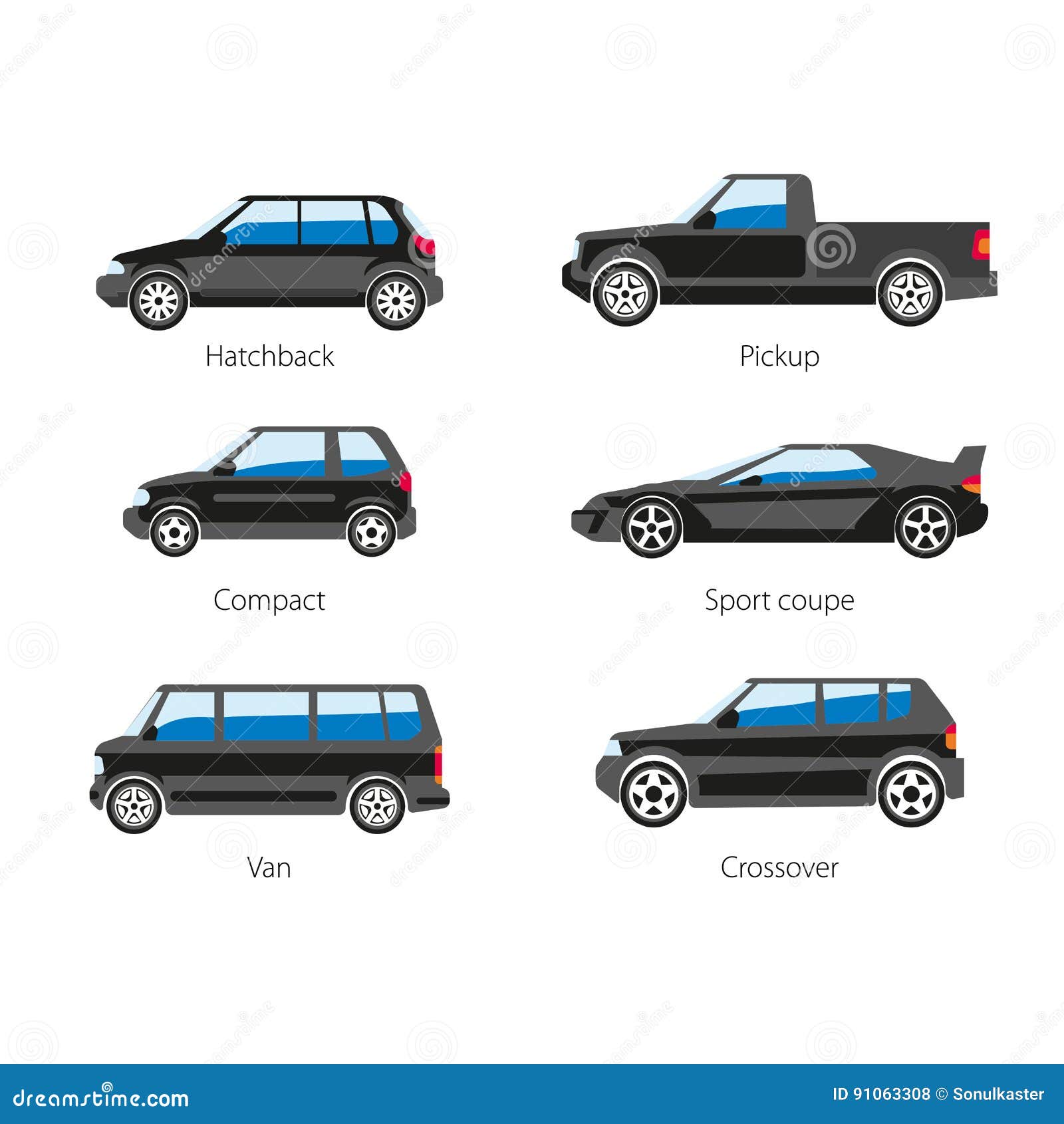 Different Types of Vehicles Stock Vector - Illustration of auto, pickup ...