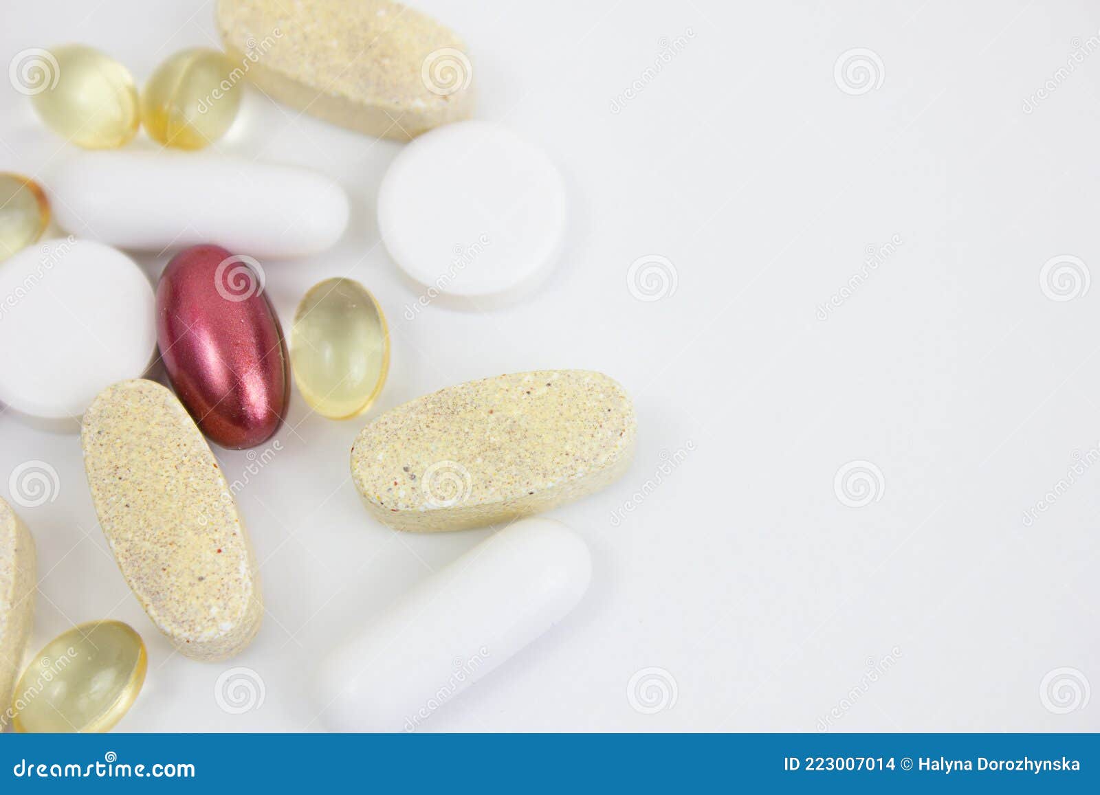 Different Types of Vitamins and Pills on a White Background. Can Be ...