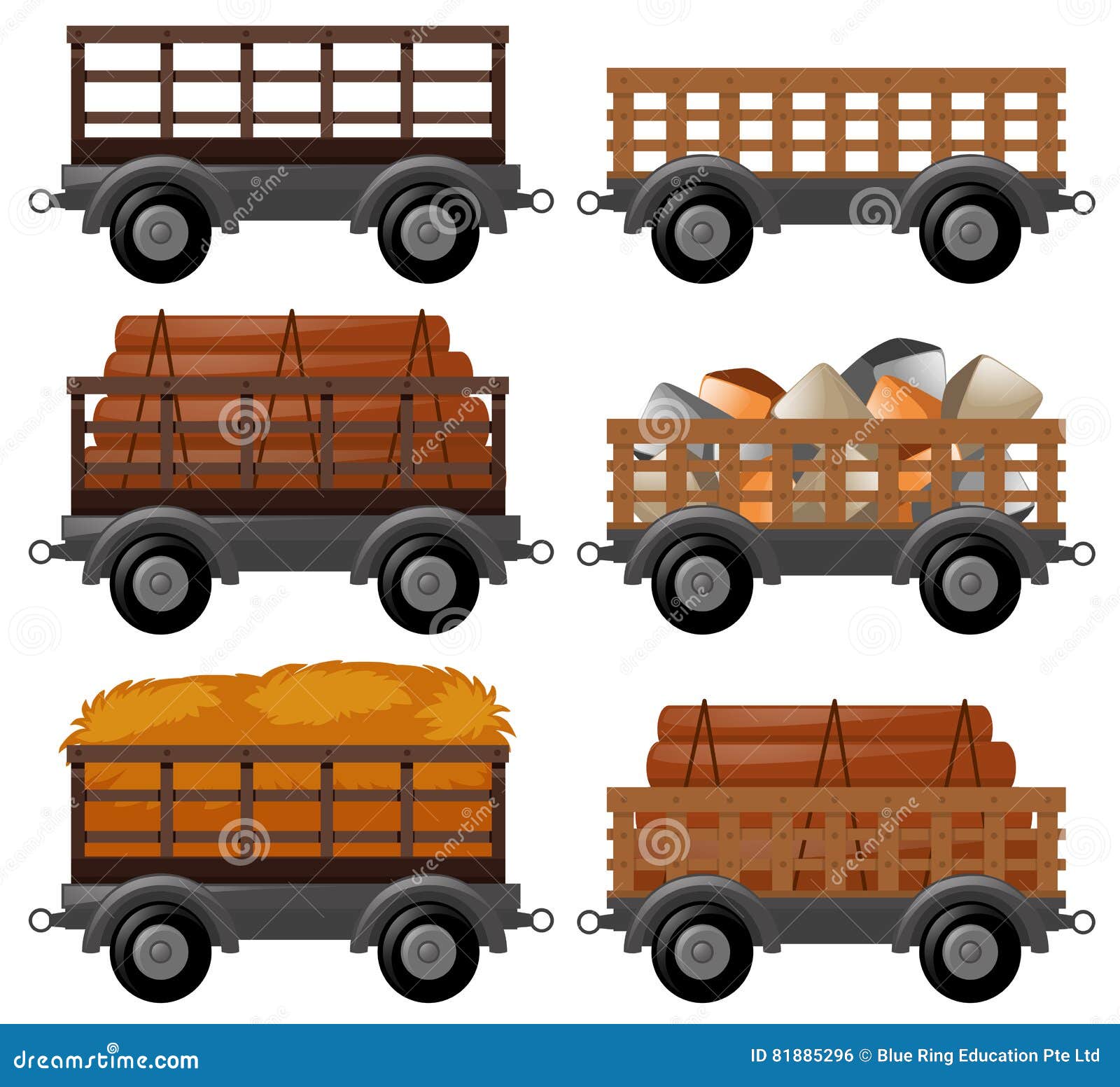 Different types of wagons stock vector. Illustration of carraige - 81885296