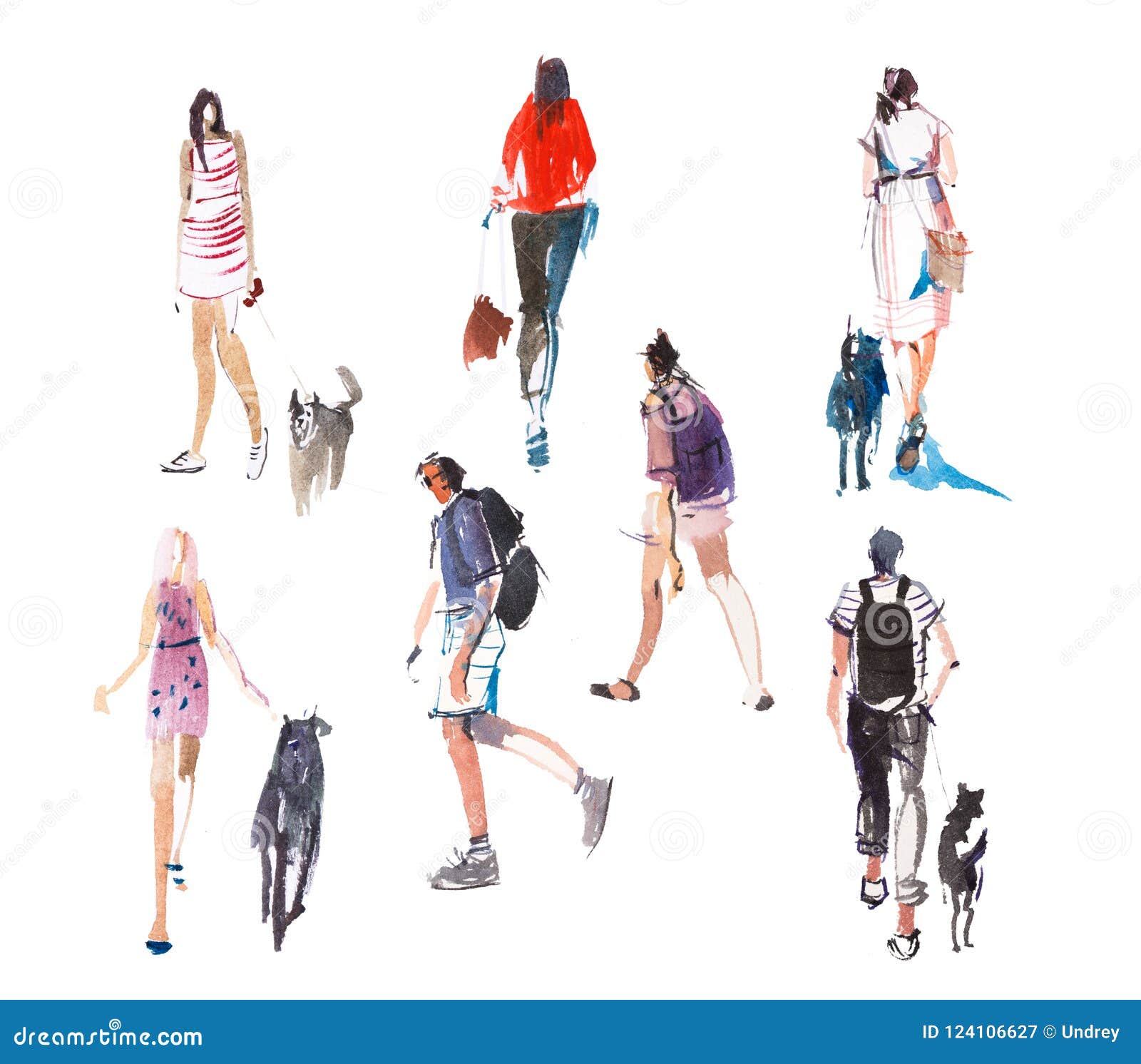 Different Types of Walking People Watercolor Illustration Quick Sketch ...