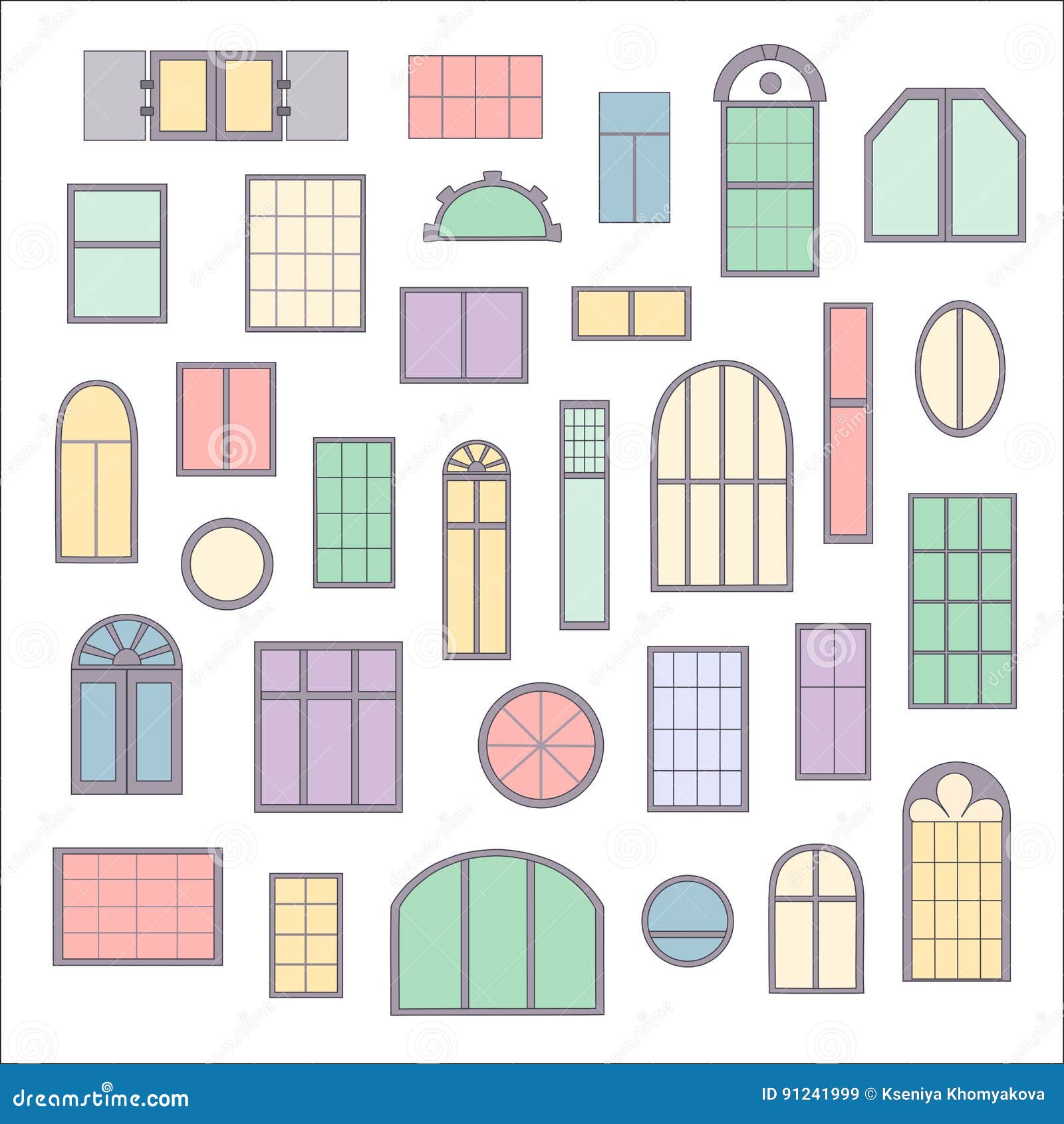 Different types of windows stock vector. Illustration of symbol - 91241999