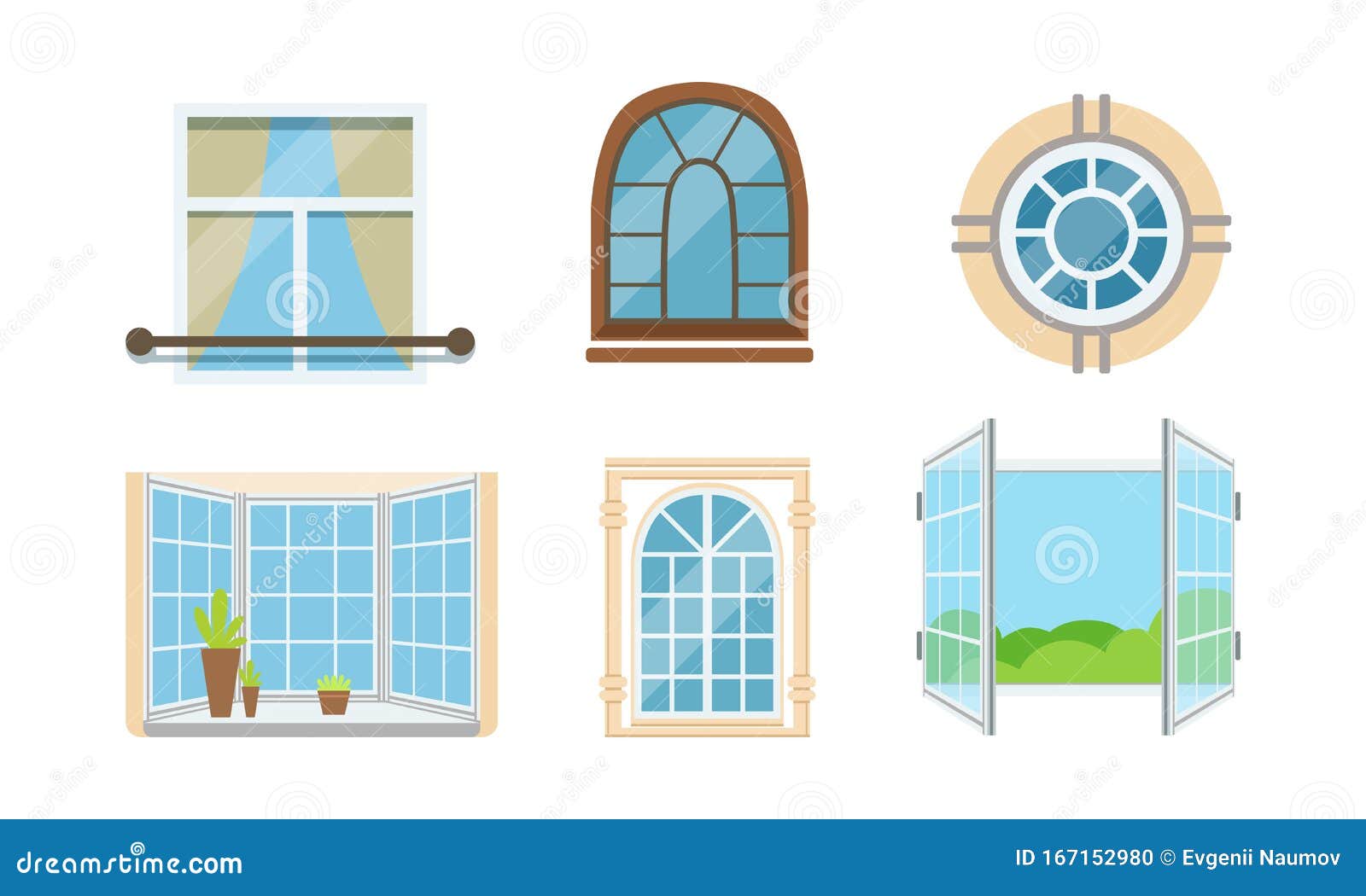 Different Types of Windows Vector Set. Glass Exterior Element ...