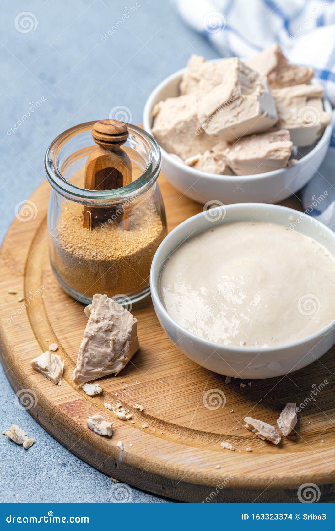 Different Types of Yeast on a Wooden Board Stock Photo - Image of bowls ...