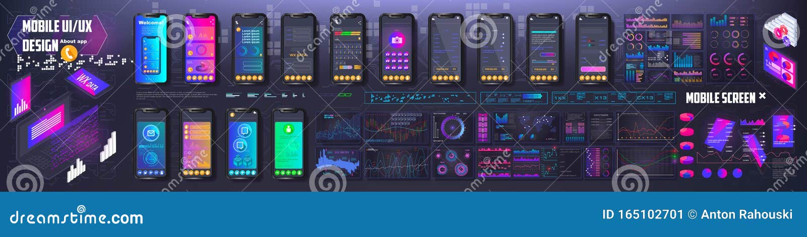 Different UI, UX, GUI Mobile Screens Modern Infographic. Diagram ...