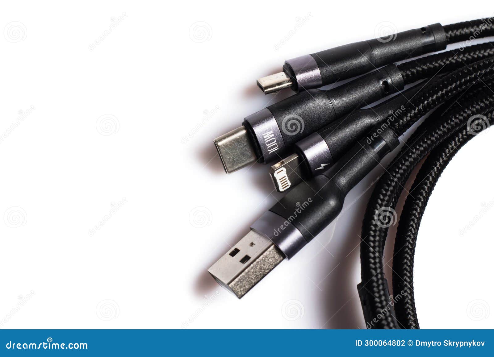 Different USB Charging Plugs Isolated On White Background. USB Type C ...